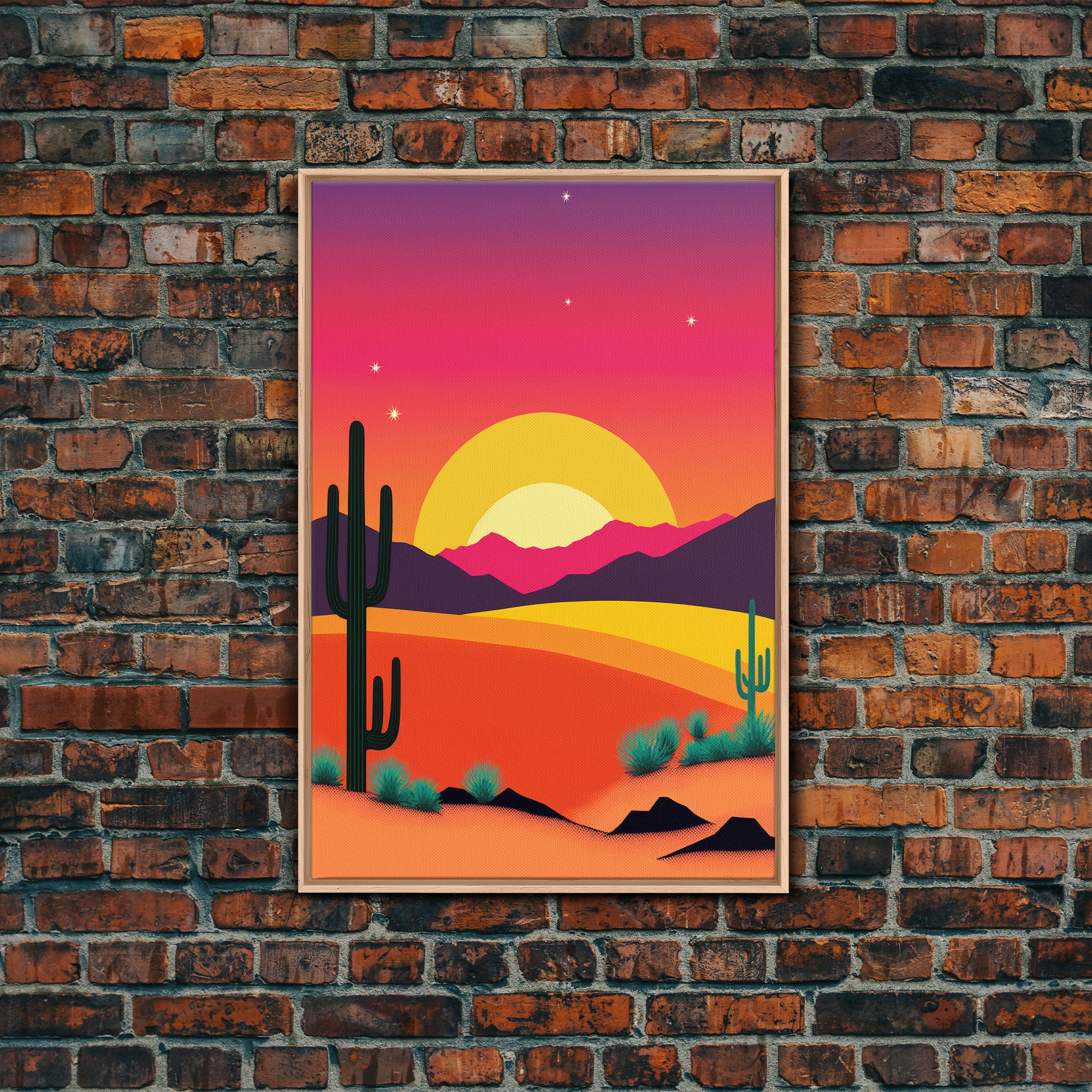 Framed Canvas Art | Sunset Desert Landscape | Pop Art Style | UV-Resis ...