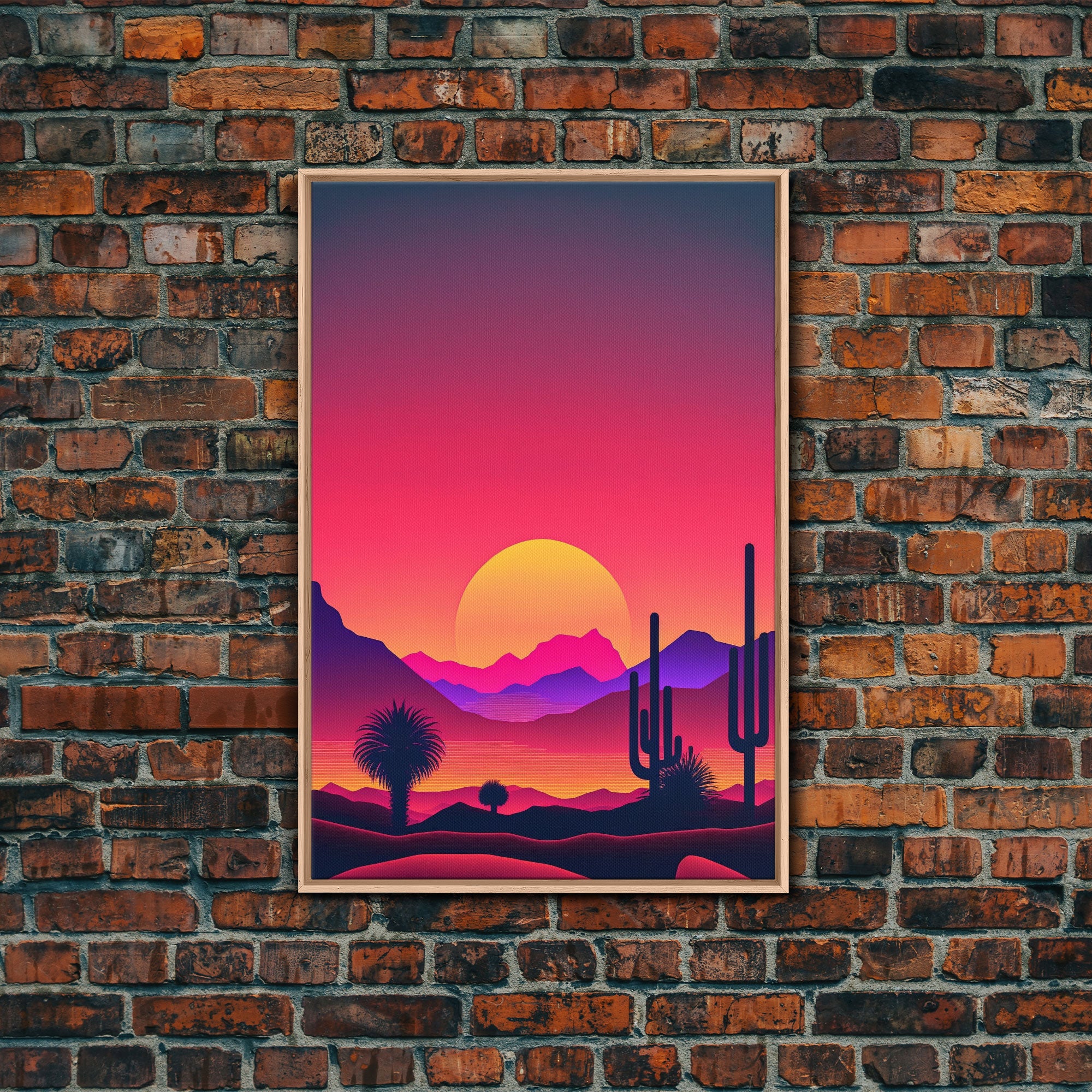 Framed Canvas Art Print - Desert Landscape at Sunset - Pop Art Style ...