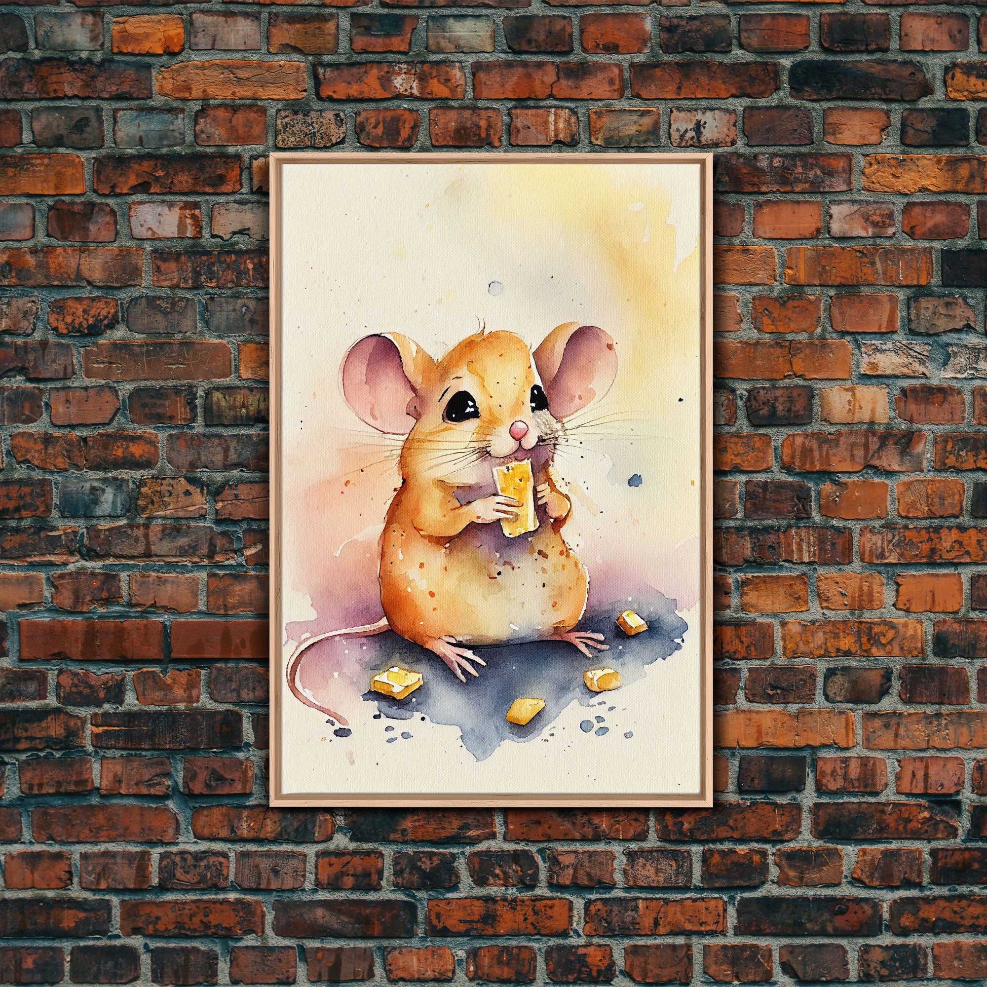 Mouse monchin' some cheese Watercolor Print, Mouse Art Painting, Frame ...