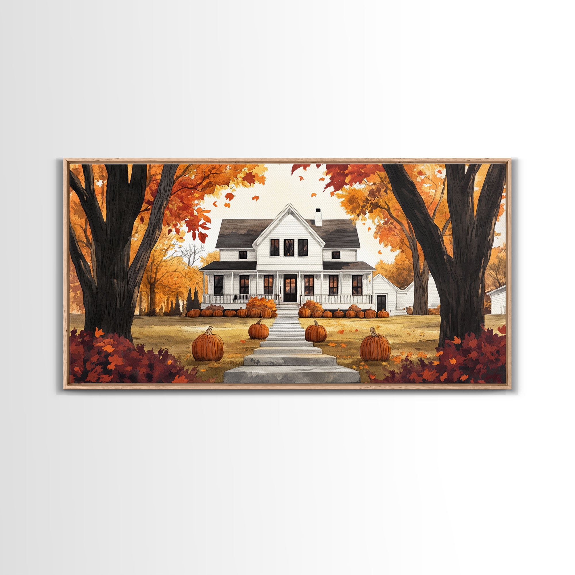 Fall farmhouse pumpkin decor, autumn country home art, rustic fall wal ...