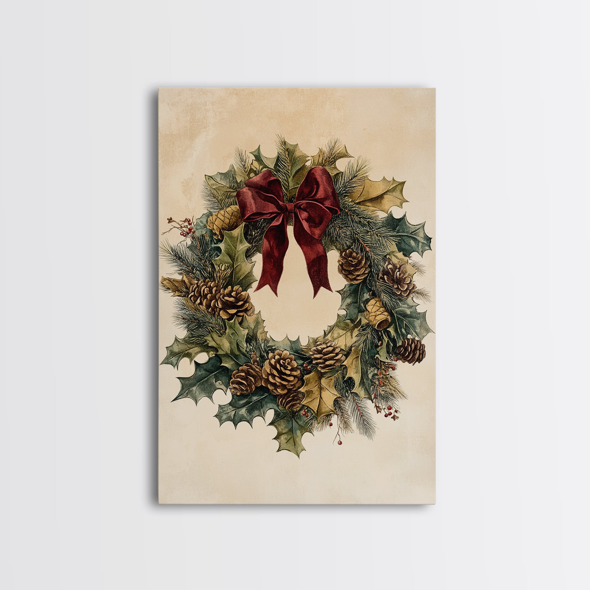 Vintage Christmas Wreath Canvas Print - Framed Canvas - Minimalist Chr ...