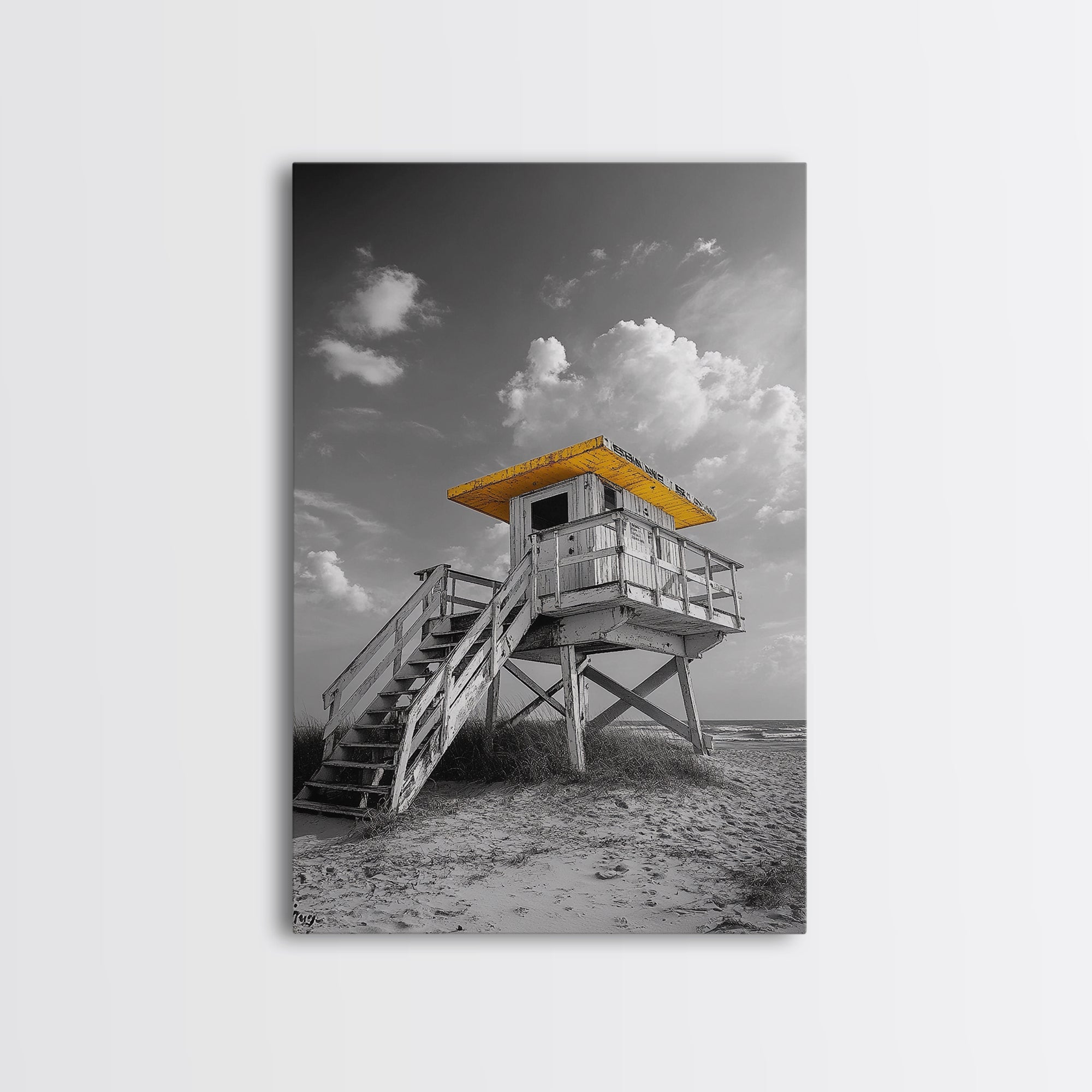 Lifeguard Tower Yellow, Beach Escape, Summer Vibe Art, Ocean Watch Pos ...