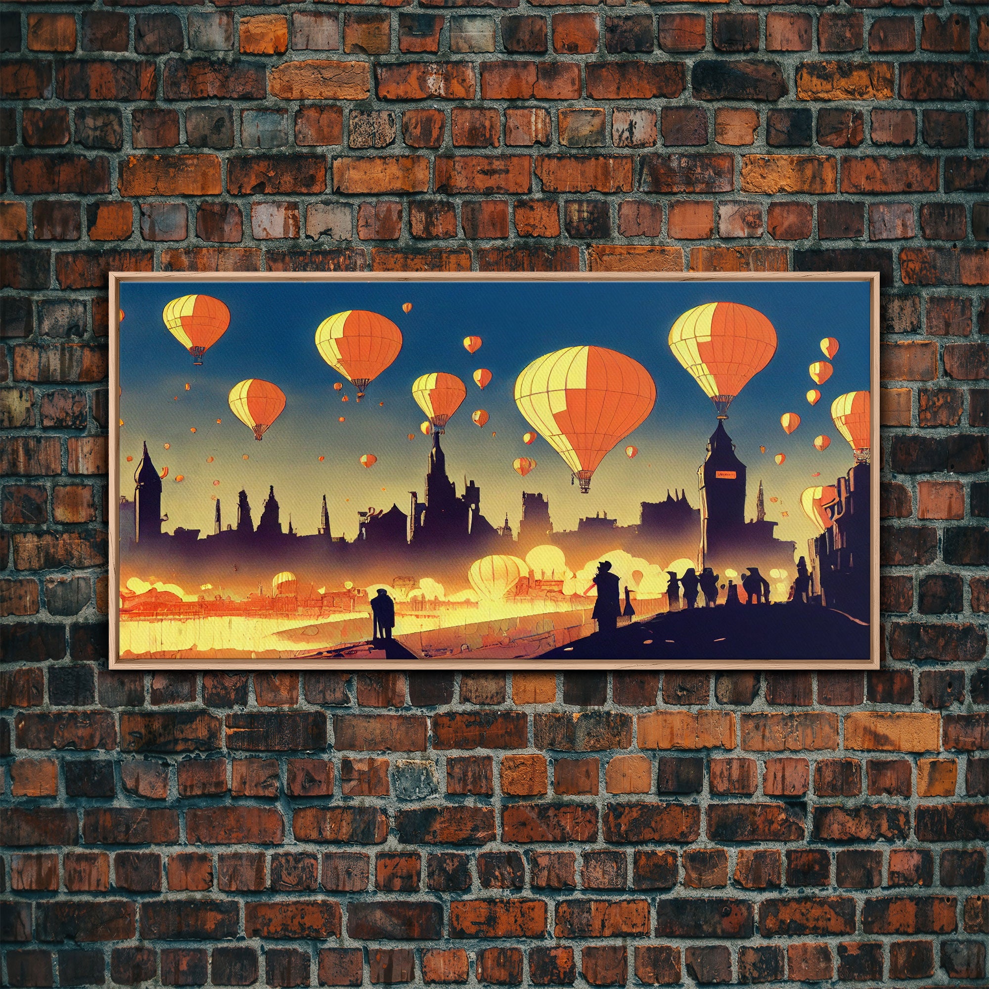 Flight of the balloons, hot air balloon armada, framed canvas print, r ...