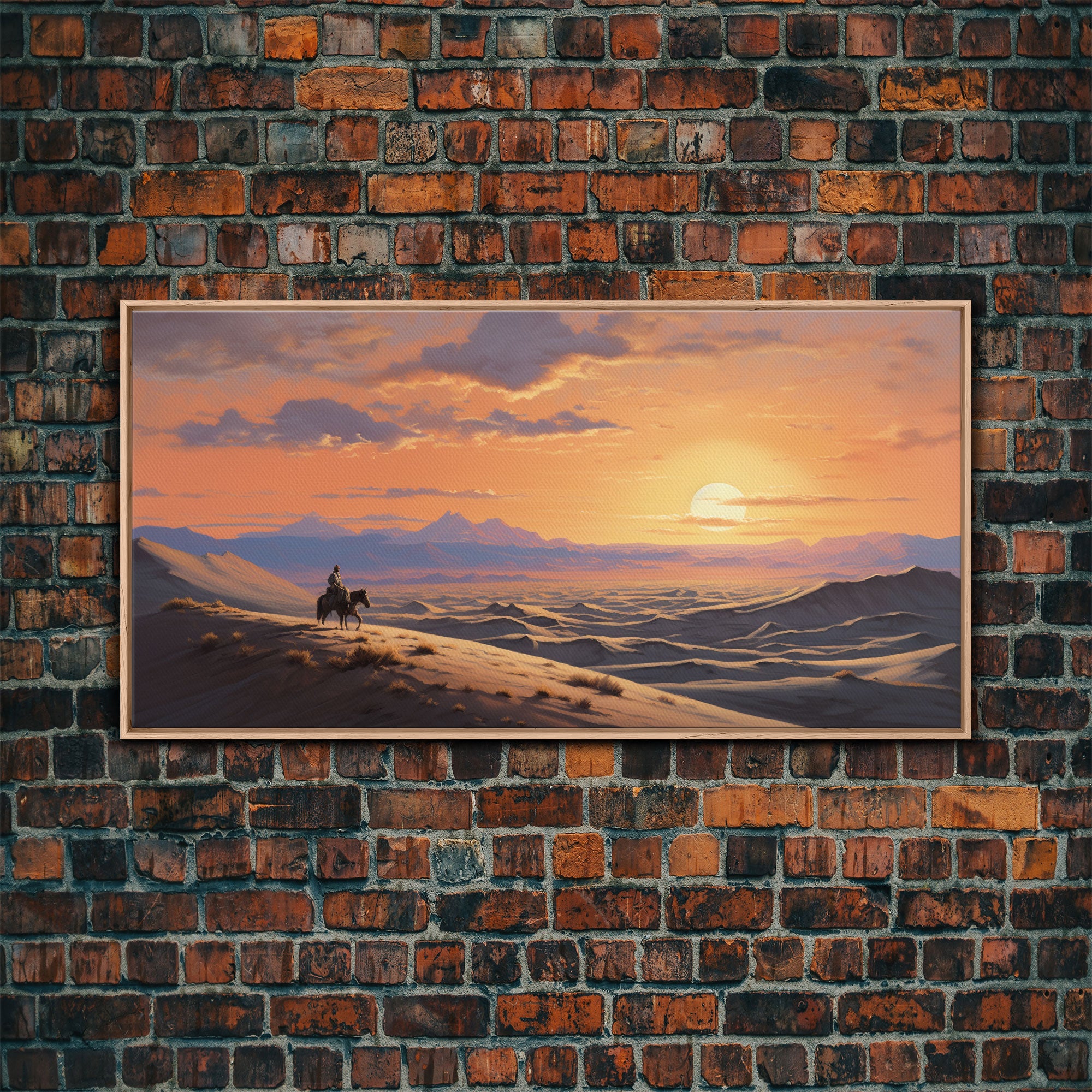 Desert Wall Art, Sunset Wall Print, Cowboy, Horse Art, Panoramic Art ...