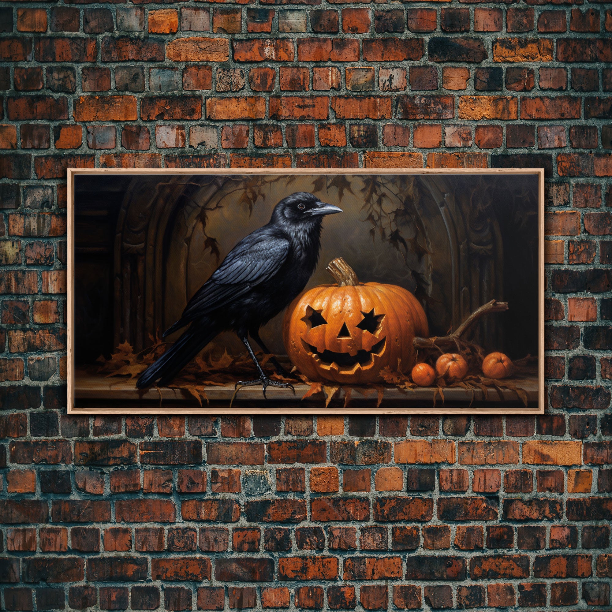 Spooky Crow Print, The Raven and The Jack O Lantern, Halloween Wall Ar ...