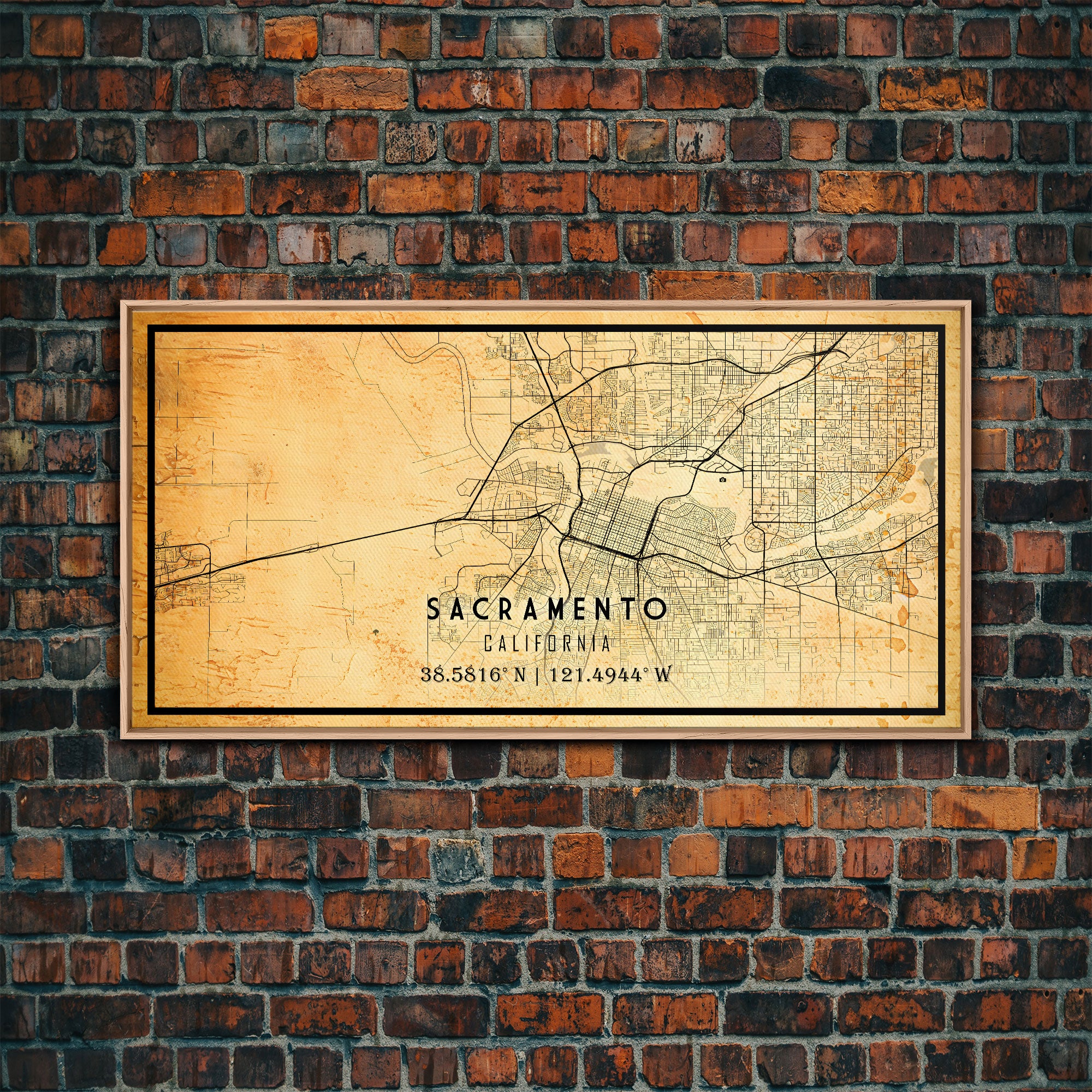 Vintage Sacramento map print poster or framed canvas | Sacramento city ...