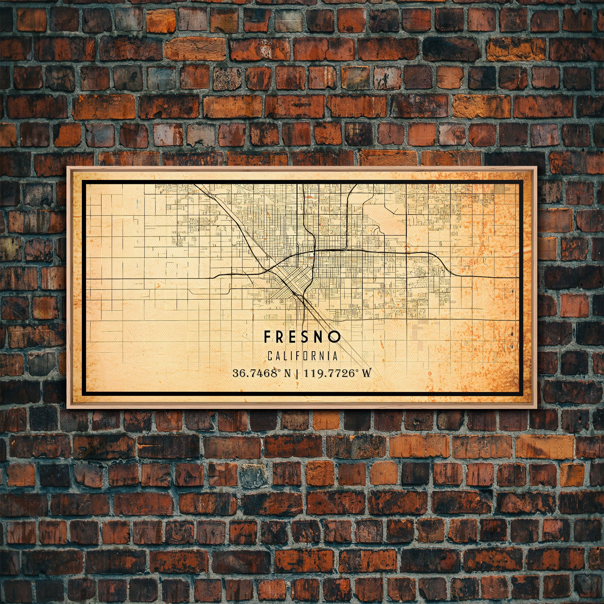 Distressed Fresno California Map, Framed Canvas Print Or Poster, Calif ...