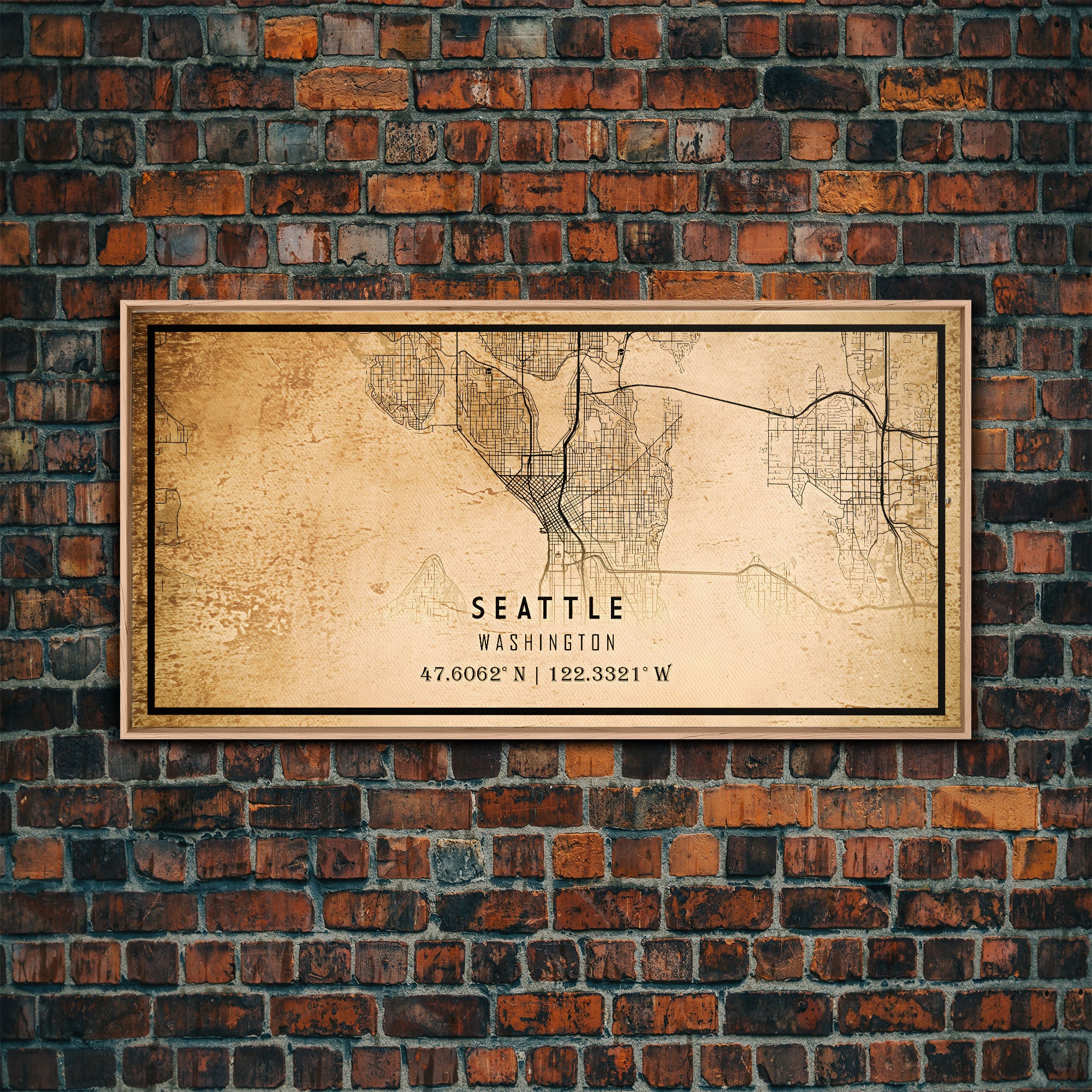 Old Seattle City Map Wall Art Canvas Print, Vintage Style Seattle Map ...