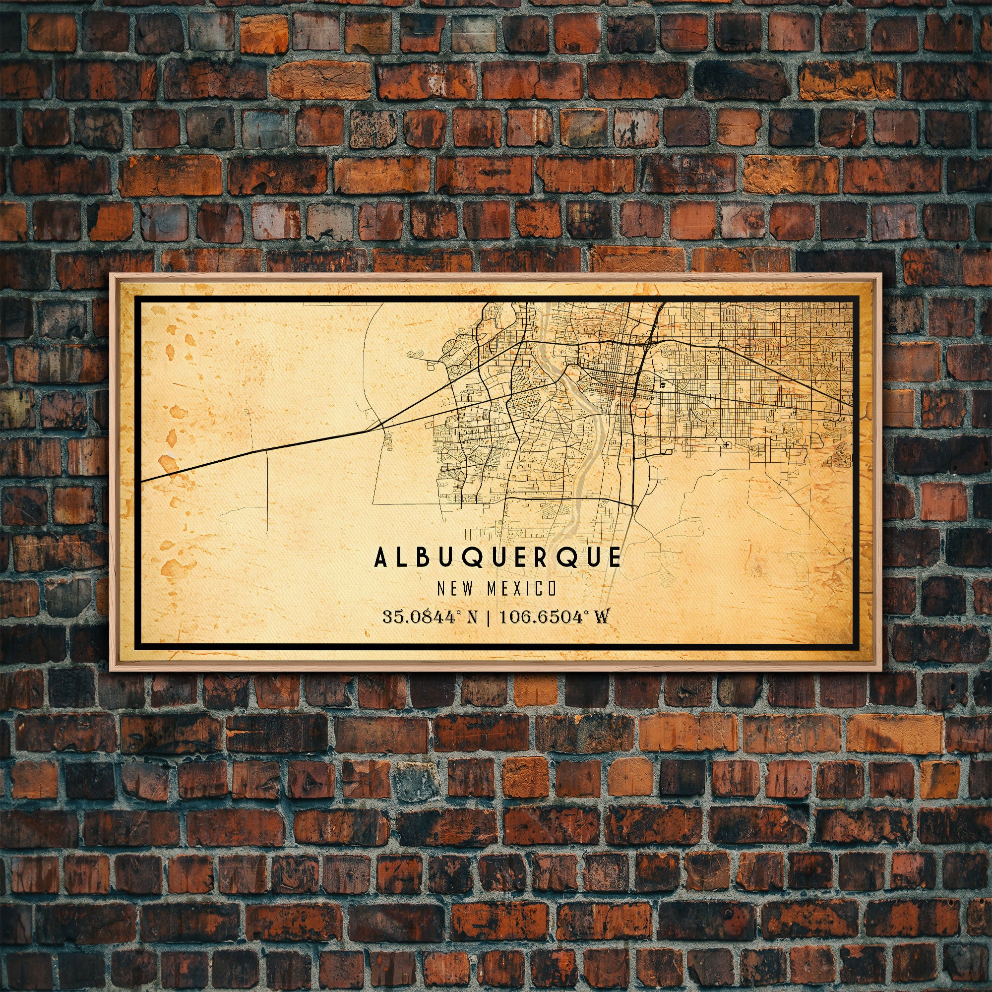 Old Albuquerque City Map Wall Art Canvas Print, Vintage Style Albuquer ...