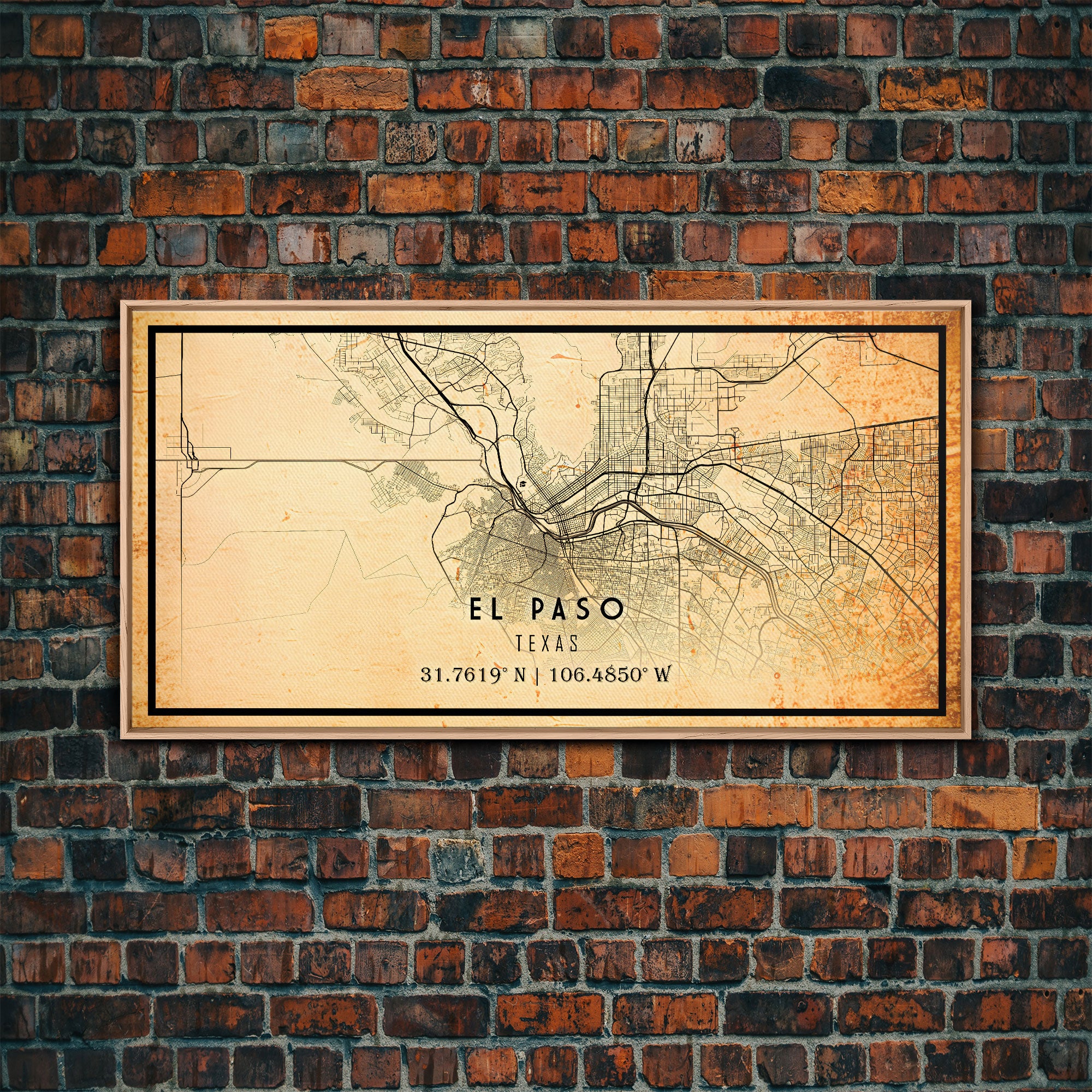 El Paso Texas Vintage Map Print, El Paso Map, Texas Map Art, El Paso C ...