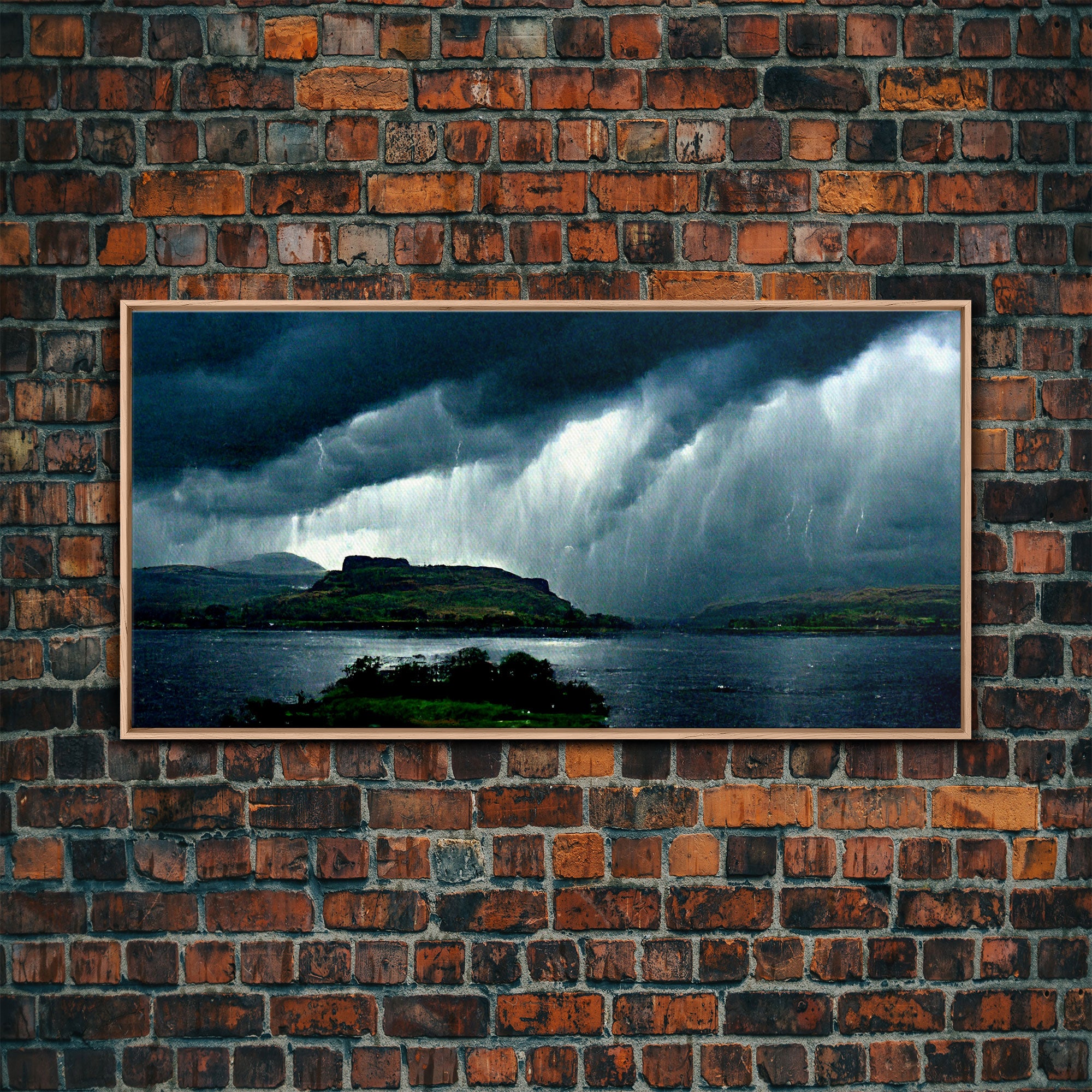 Foggy night rainstorm over the lake canvas print, nature and landscape ...