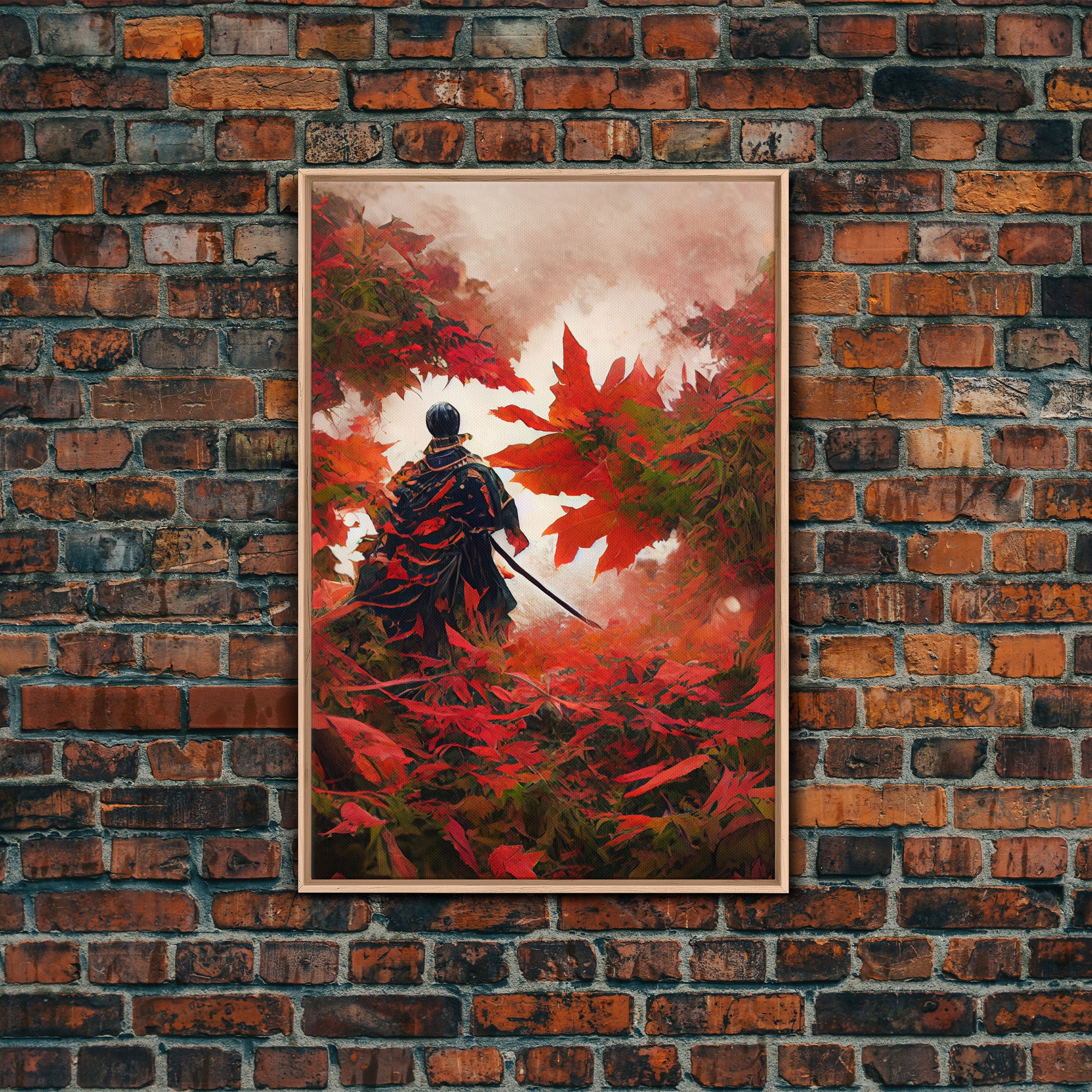 Samurai In a Japanese Maple Forest, Framed Canvas Print, Ready To Hang ...