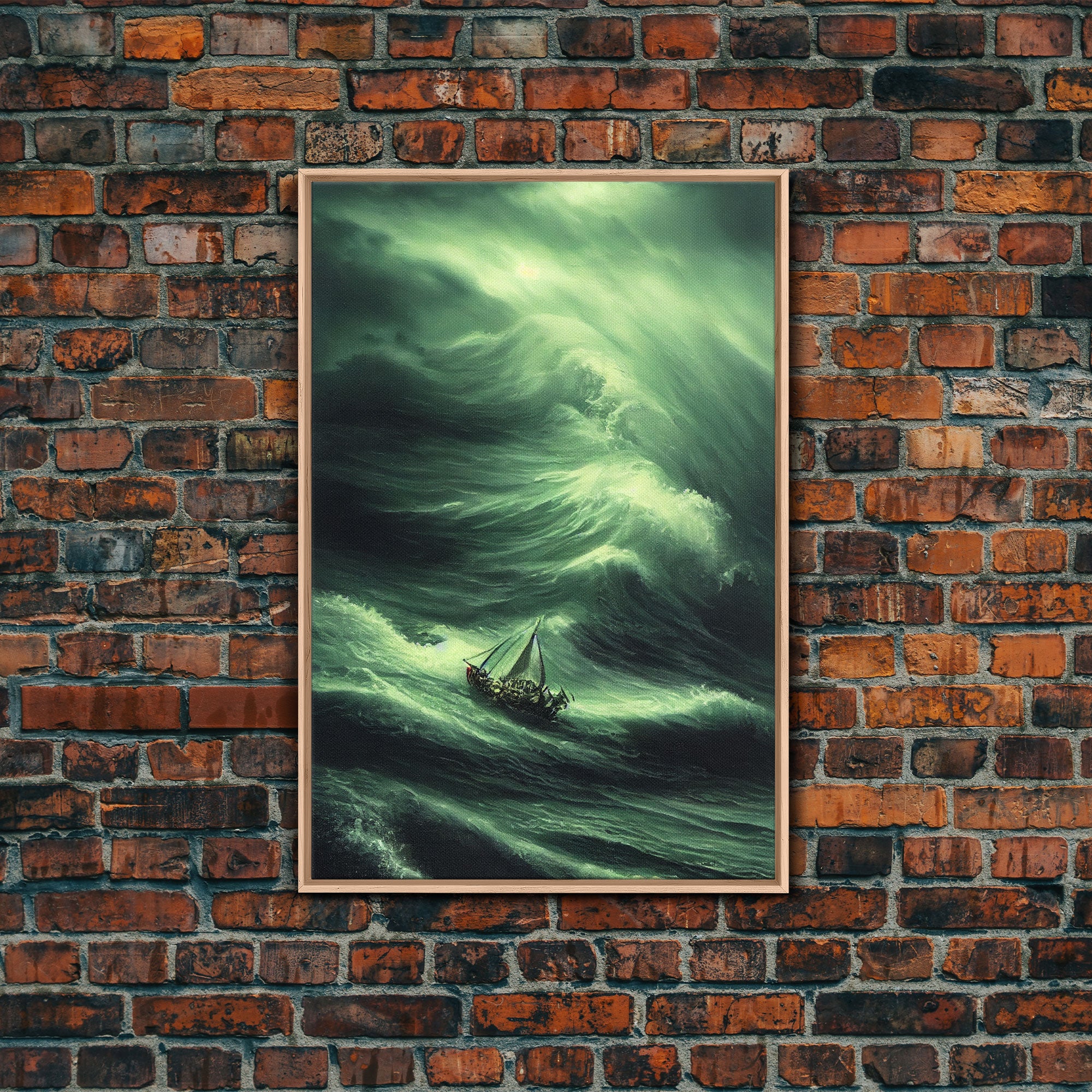 Sailboat in a hurricane, watercolor painting, framed canvas print, sai ...