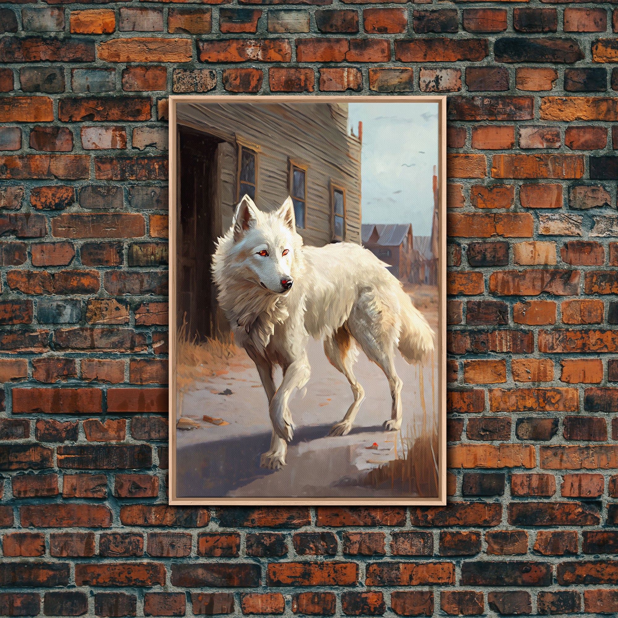 Wildwest Dire Wolf, fantasy art, framed canvas print – NuevArt