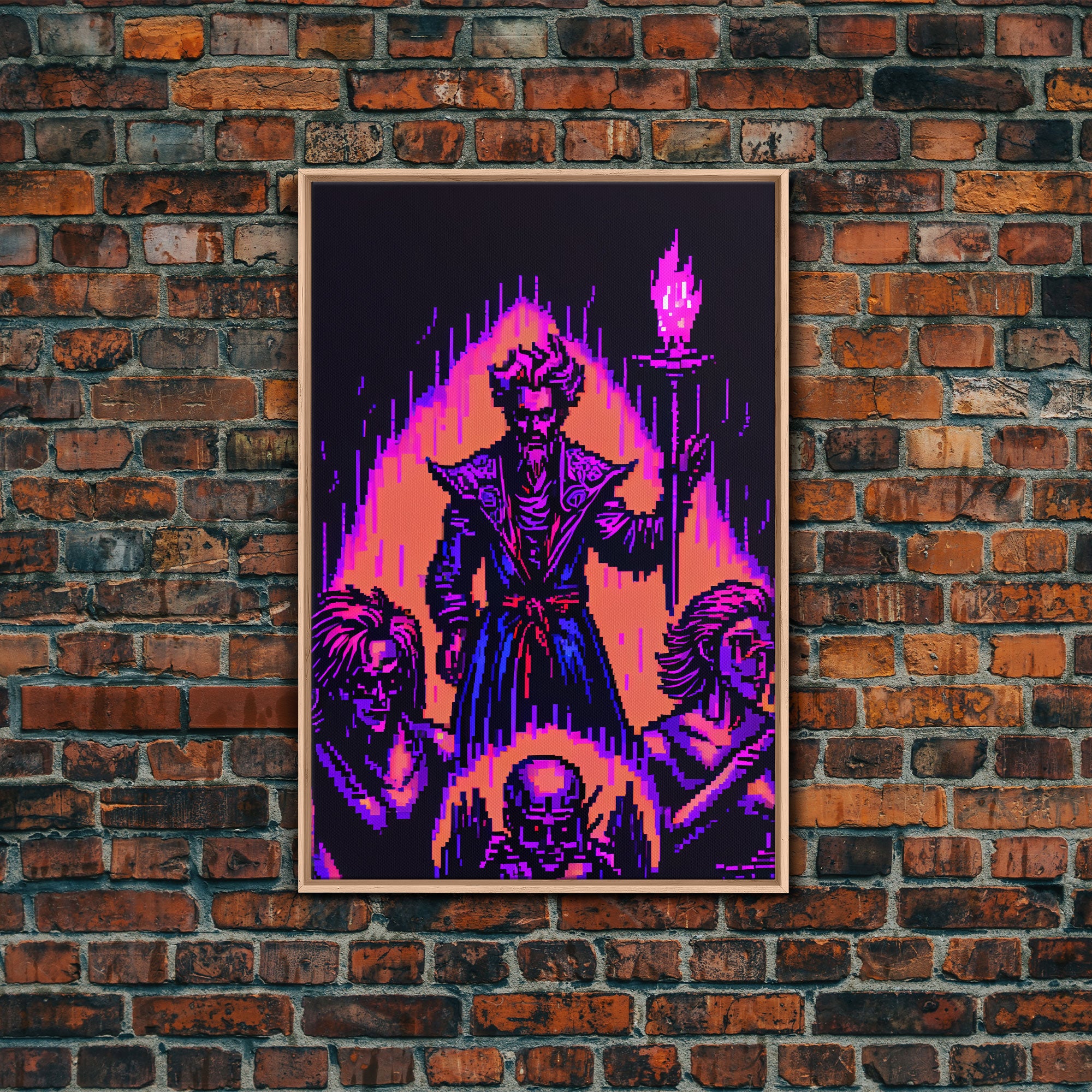 Tabletop RPG pixel art, Human Warlock Art, framed canvas print, framed ...