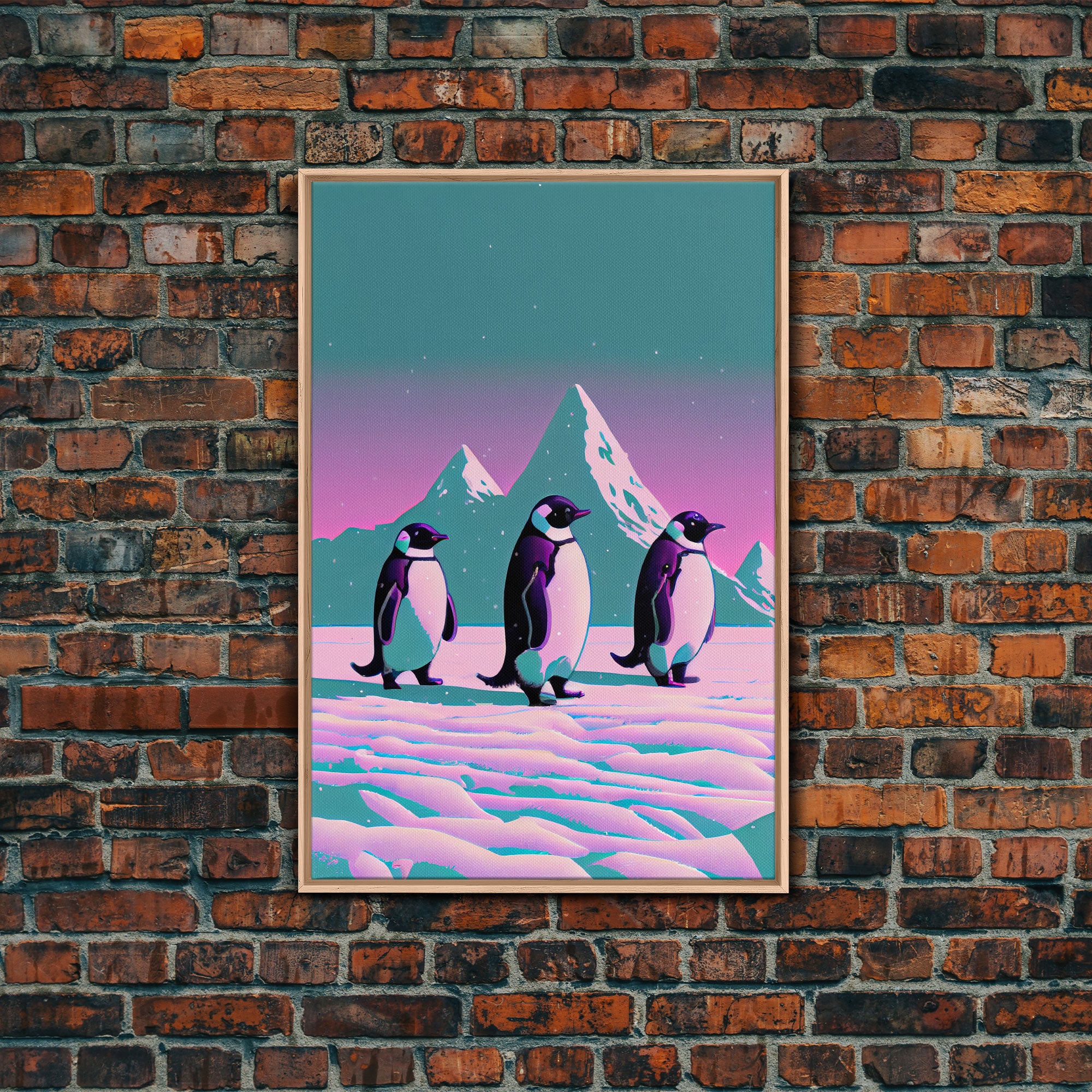 Retrowave Penguins in the Arctic, synthwave style wall art, Antarctica ...