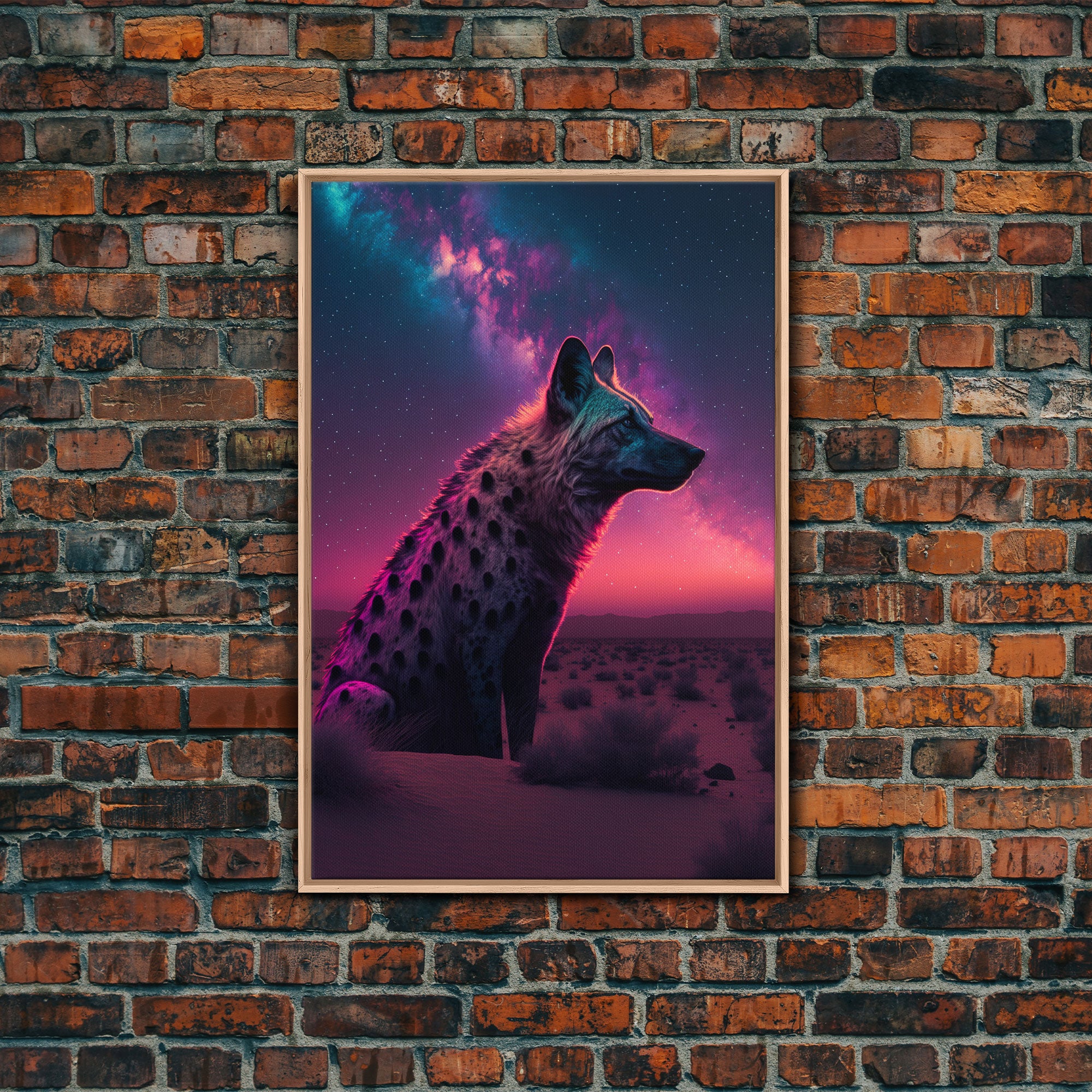 Portrait of a Neon Hyena, Laughing Hyenas, Framed Canvas Print, Unique ...