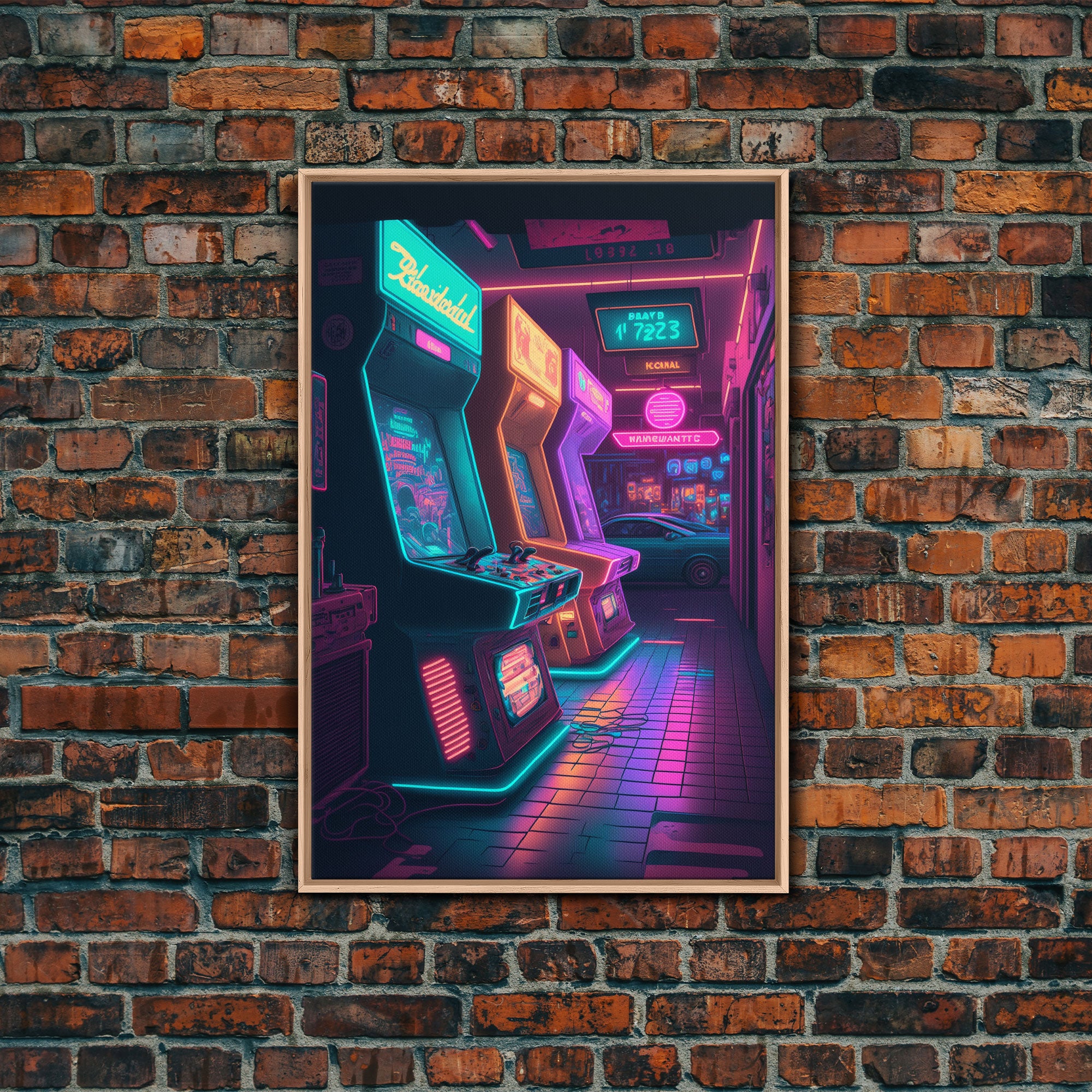 The Neon Arcade, Gamer Room Decor, Unique Game Room Art, Framed Canvas ...