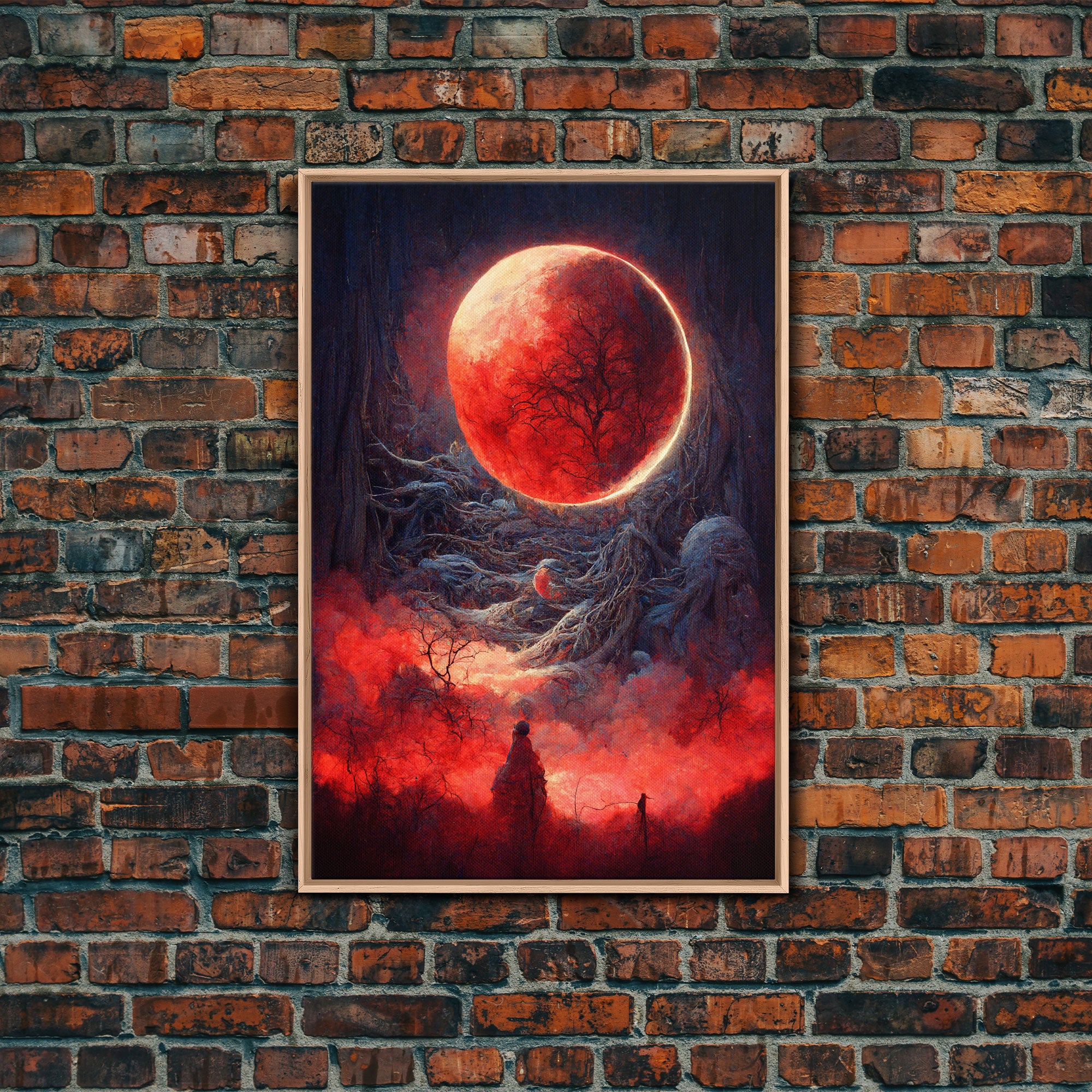Spooky Horror Canvas Print, Bloodmoon Sunset, Blood moon, Halloween Wa ...