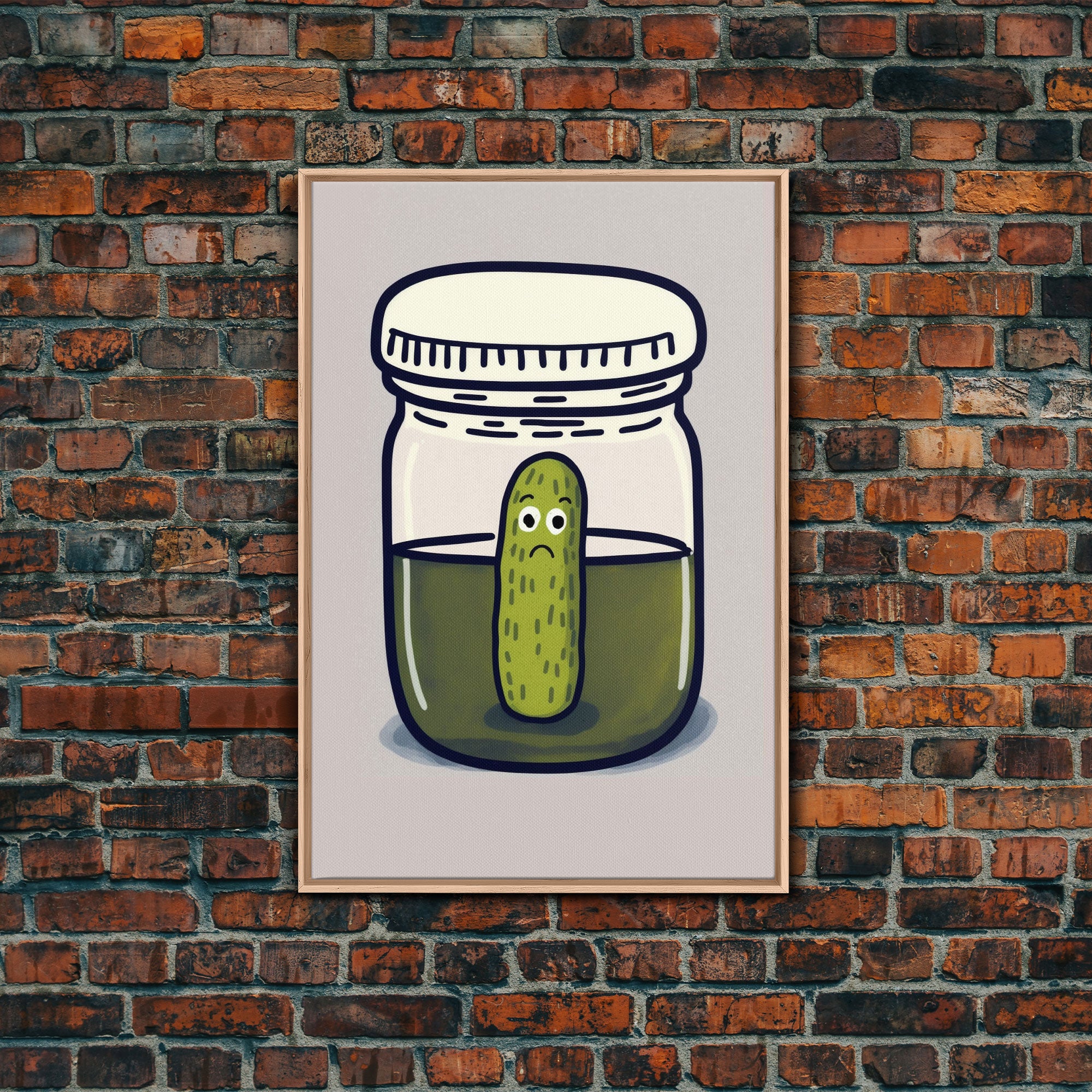 Sad Pickle Art, Framed Canvas Print, The Last Pickle, Cartoon Pickle A ...