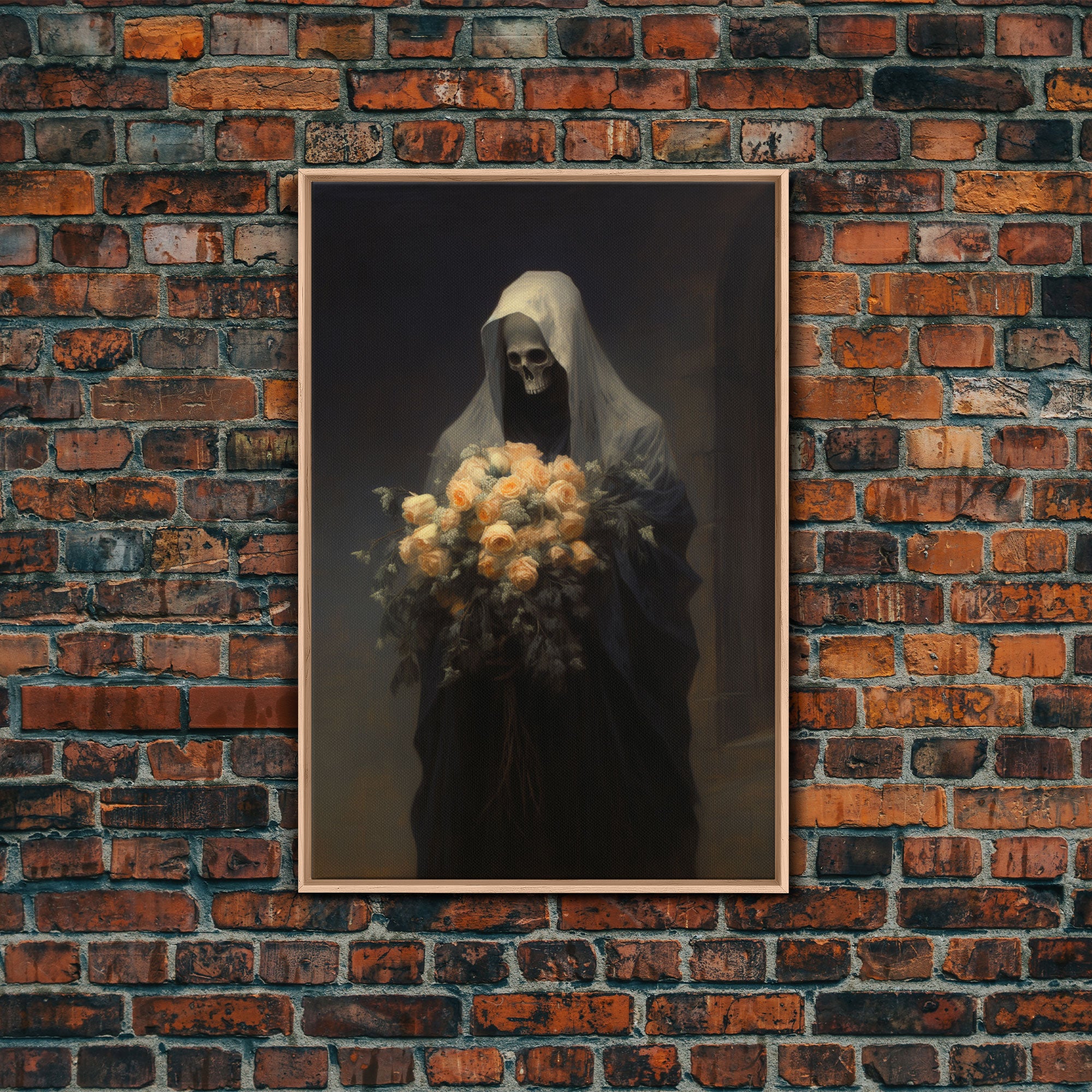 Grim Reaper, Flower Deliveryman, Gothic Halloween Decor, Framed Canvas ...