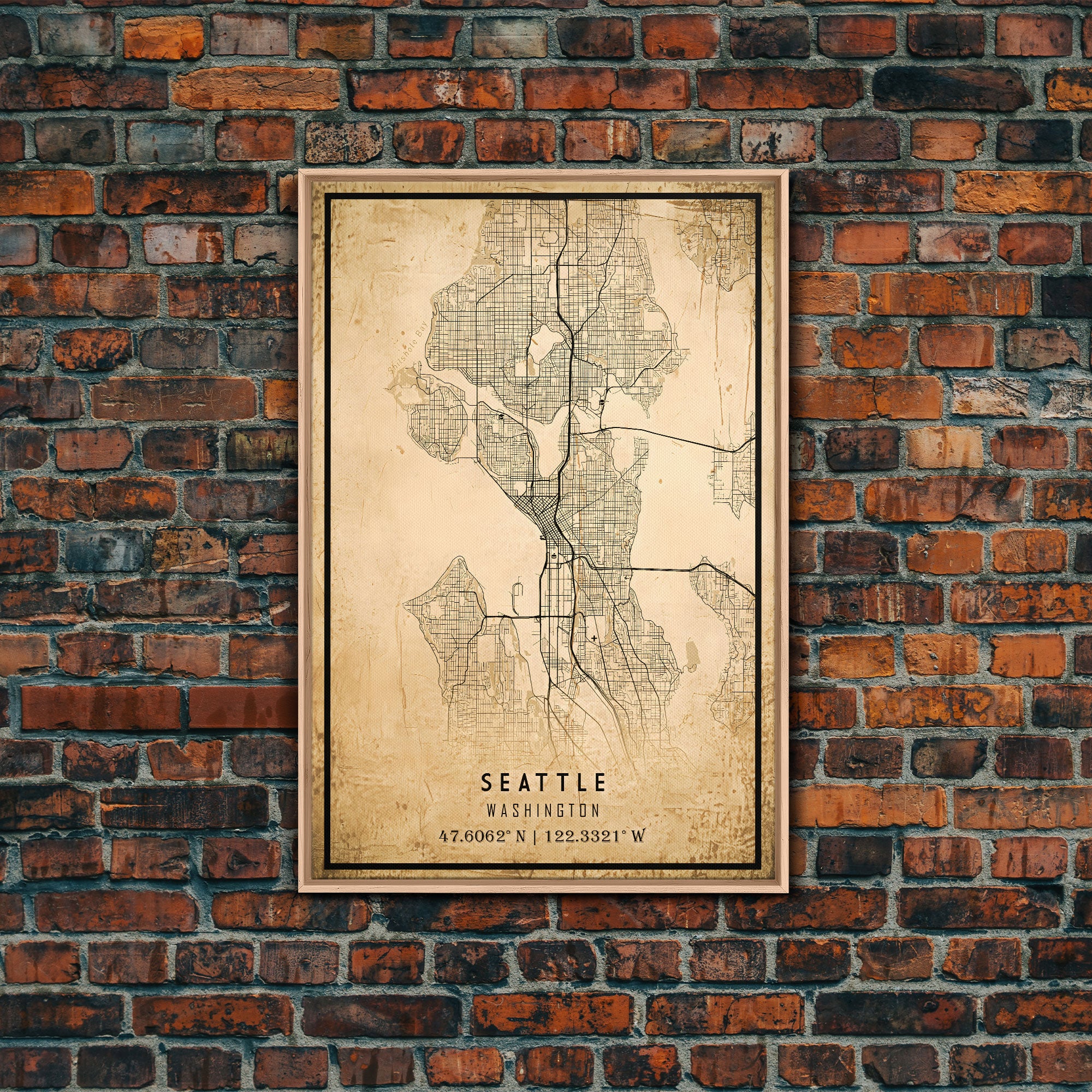 Old Seattle City Map Wall Art Canvas Print, Vintage Style Seattle Map ...