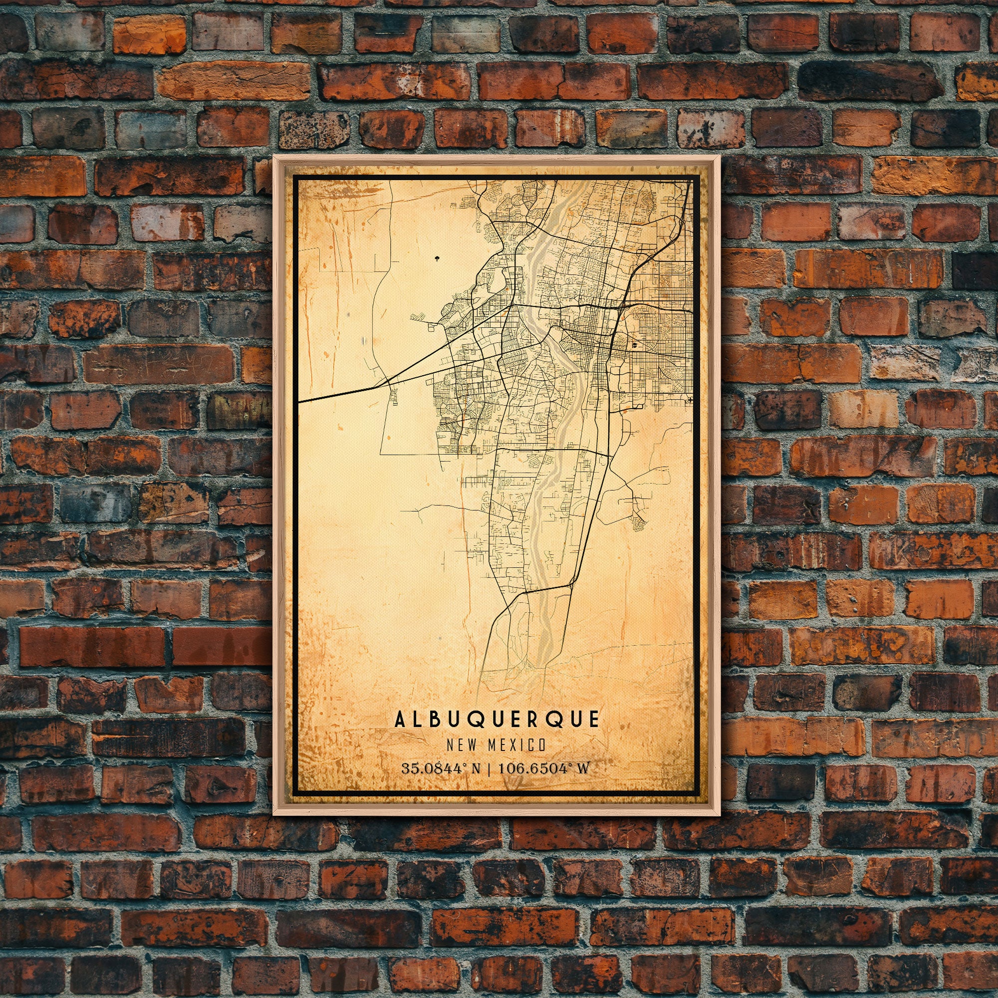 Old Albuquerque City Map Wall Art Canvas Print, Vintage Style Albuquer ...