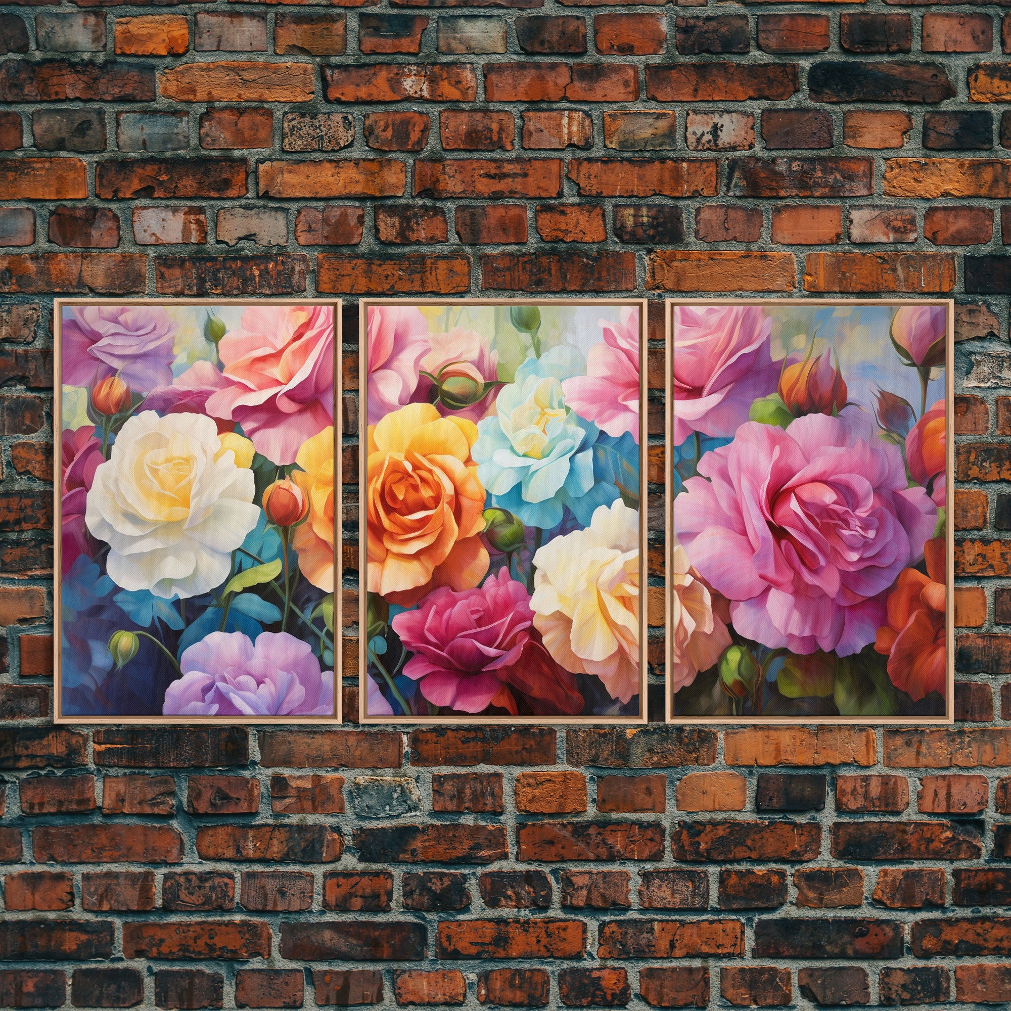 Floral Print, Roses, Flower Wall Art, Canvas Print, Set Of 3 Prints, W ...