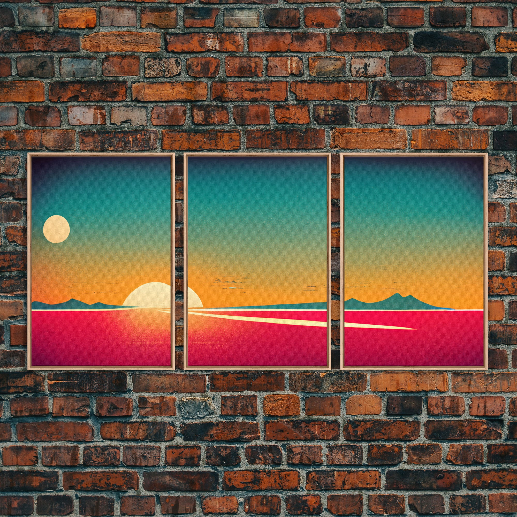 Art Deco Sunset, 3 Piece Wall Art, Ready To Hang Canvas Print, Cool Un ...