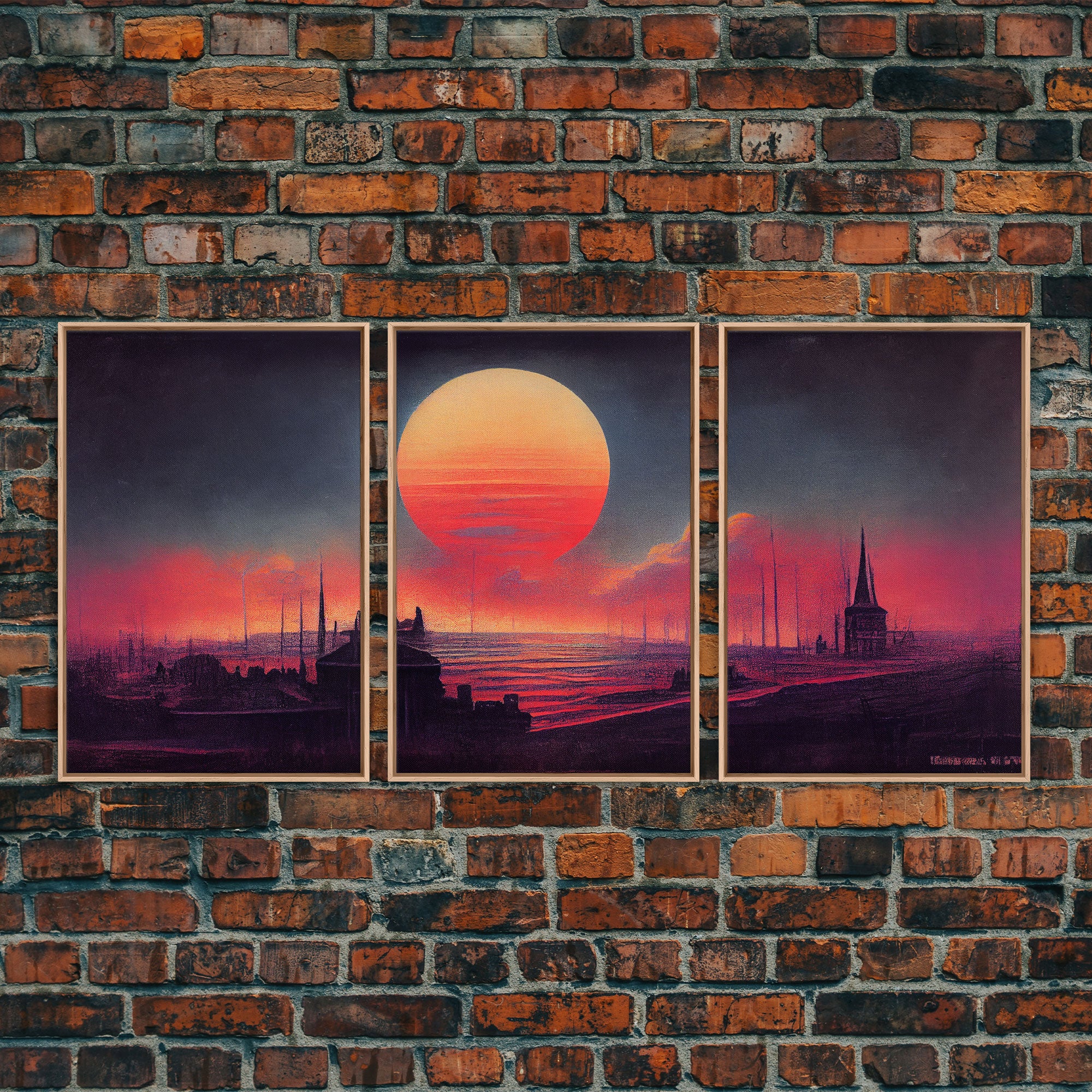 Haunted Sunset, Spooky Halloween Art, Gloomy Wall Decor, 3 Piece Canva ...
