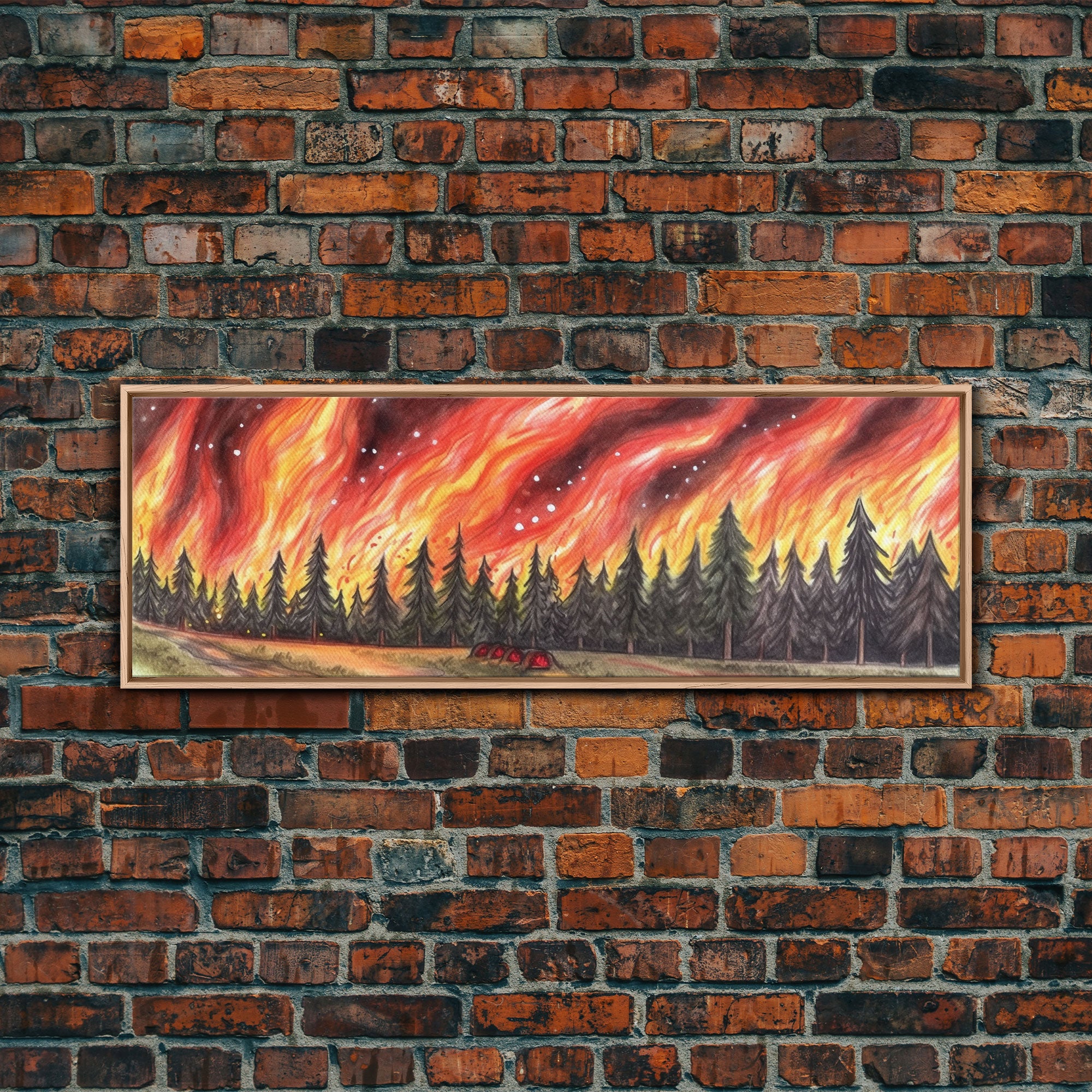 Forest Fire Art Print, Colored Pencil Art, Pines Trees, Flames, Red Ar ...