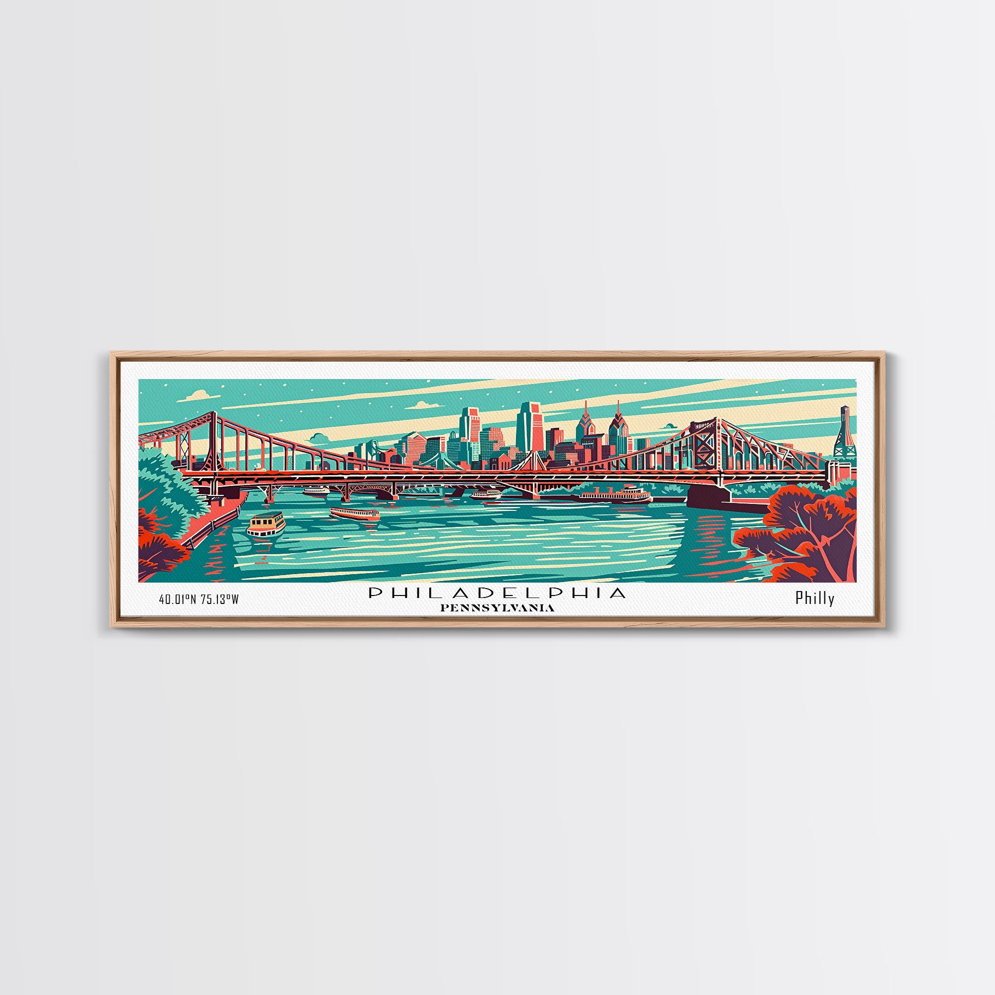 Philadelphia Pennsylvania Panoramic Travel Poster Framed Canvas Print ...