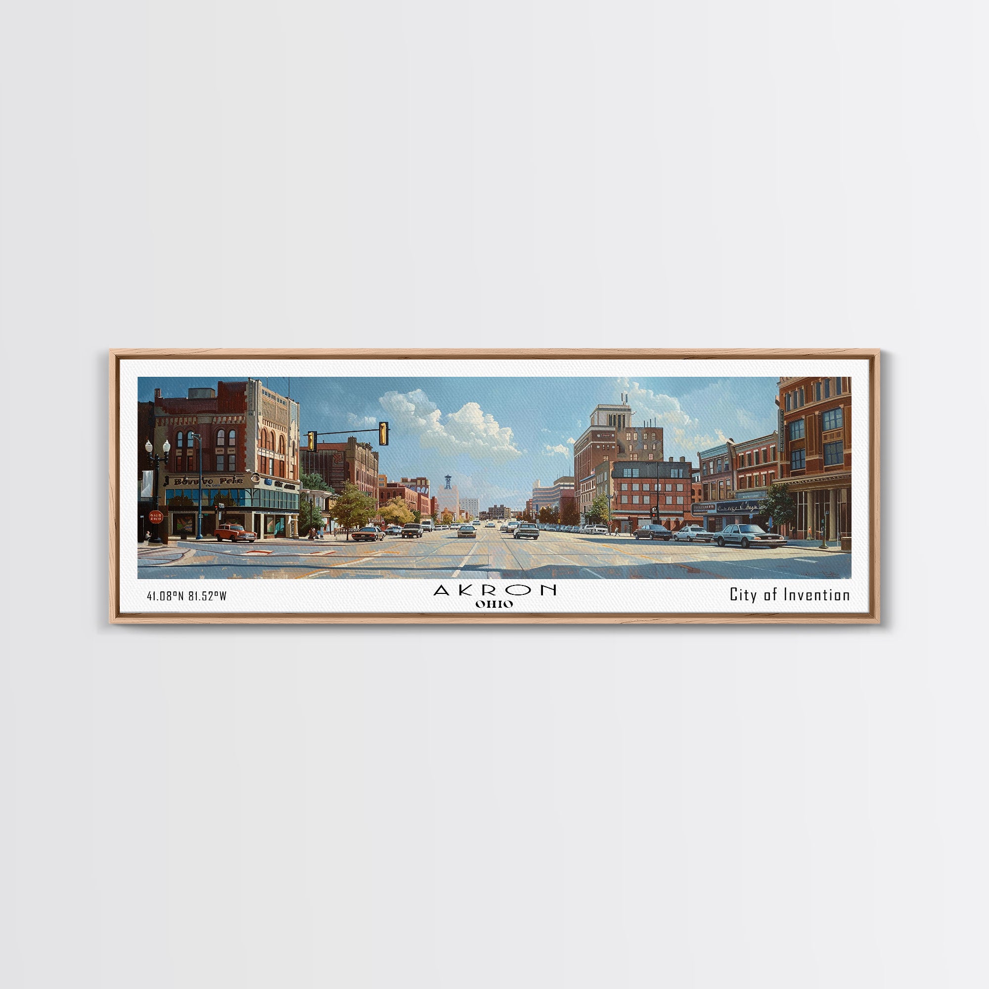 Akron Ohio Panoramic Painting, Watercolor Framed Canvas Print, Scenic ...
