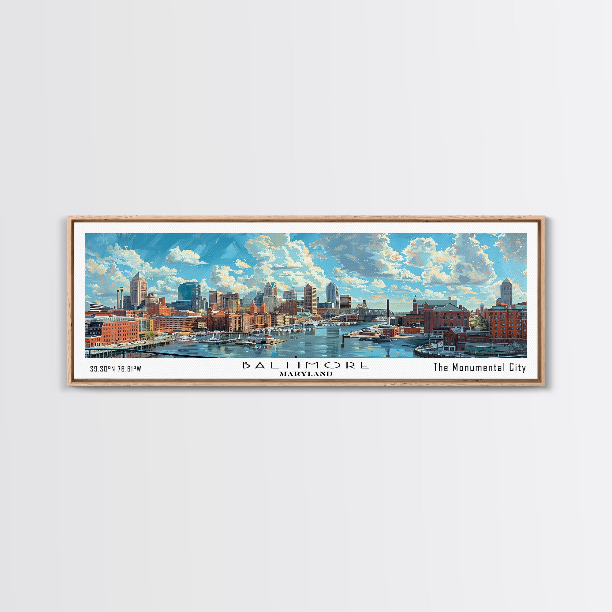Baltimore Maryland Panoramic Watercolor Painting, Framed Canvas Print ...