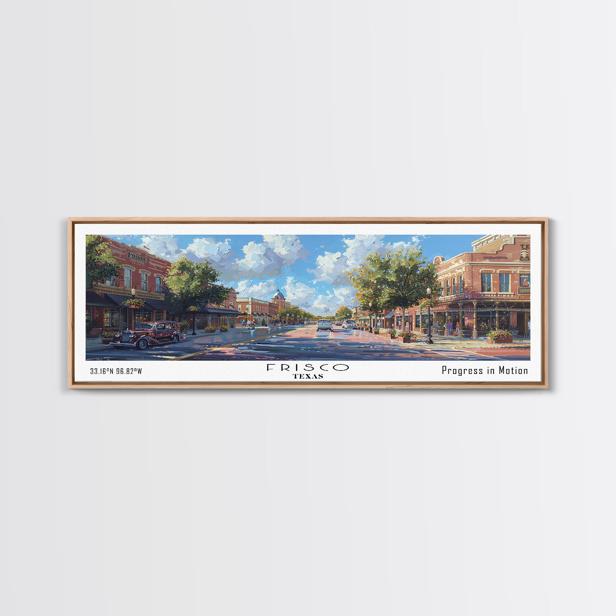 Frisco Texas Panoramic Watercolor Painting, Urban Framed Canvas Print ...