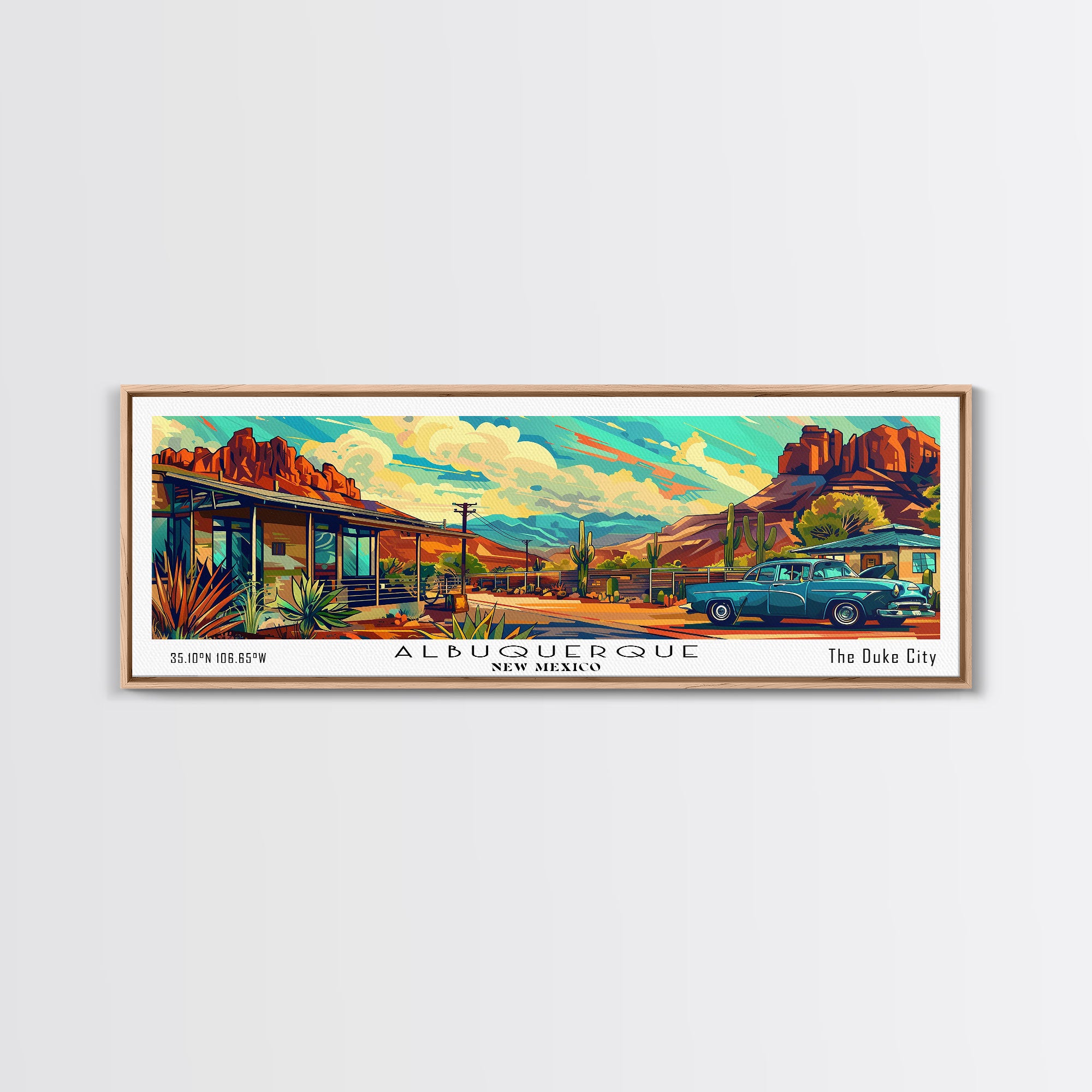 Albuquerque New Mexico Panoramic Painting Framed Canvas Print, Mid Cen ...