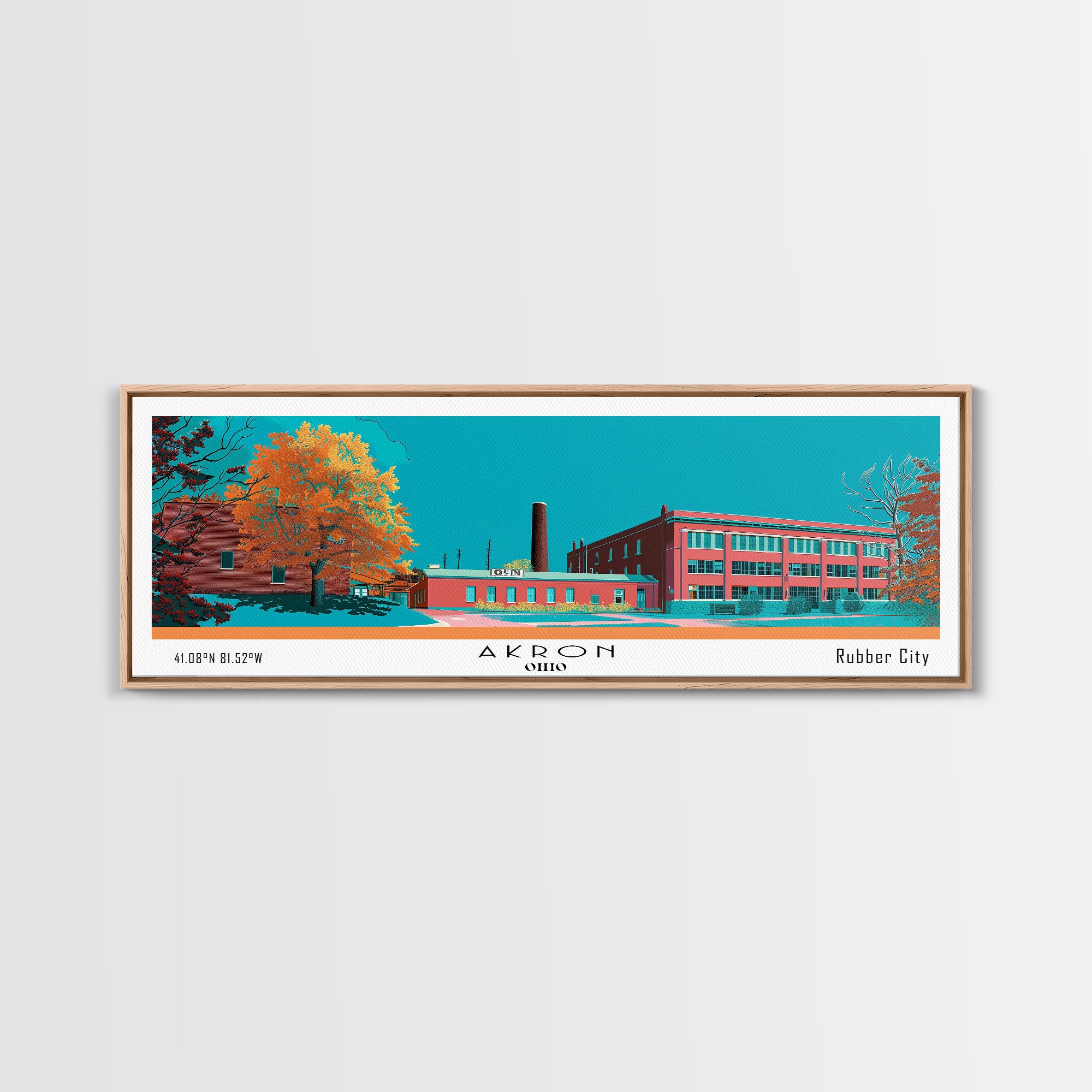 Akron Ohio Panoramic Painting, Mid Century Modern Framed Canvas Print ...