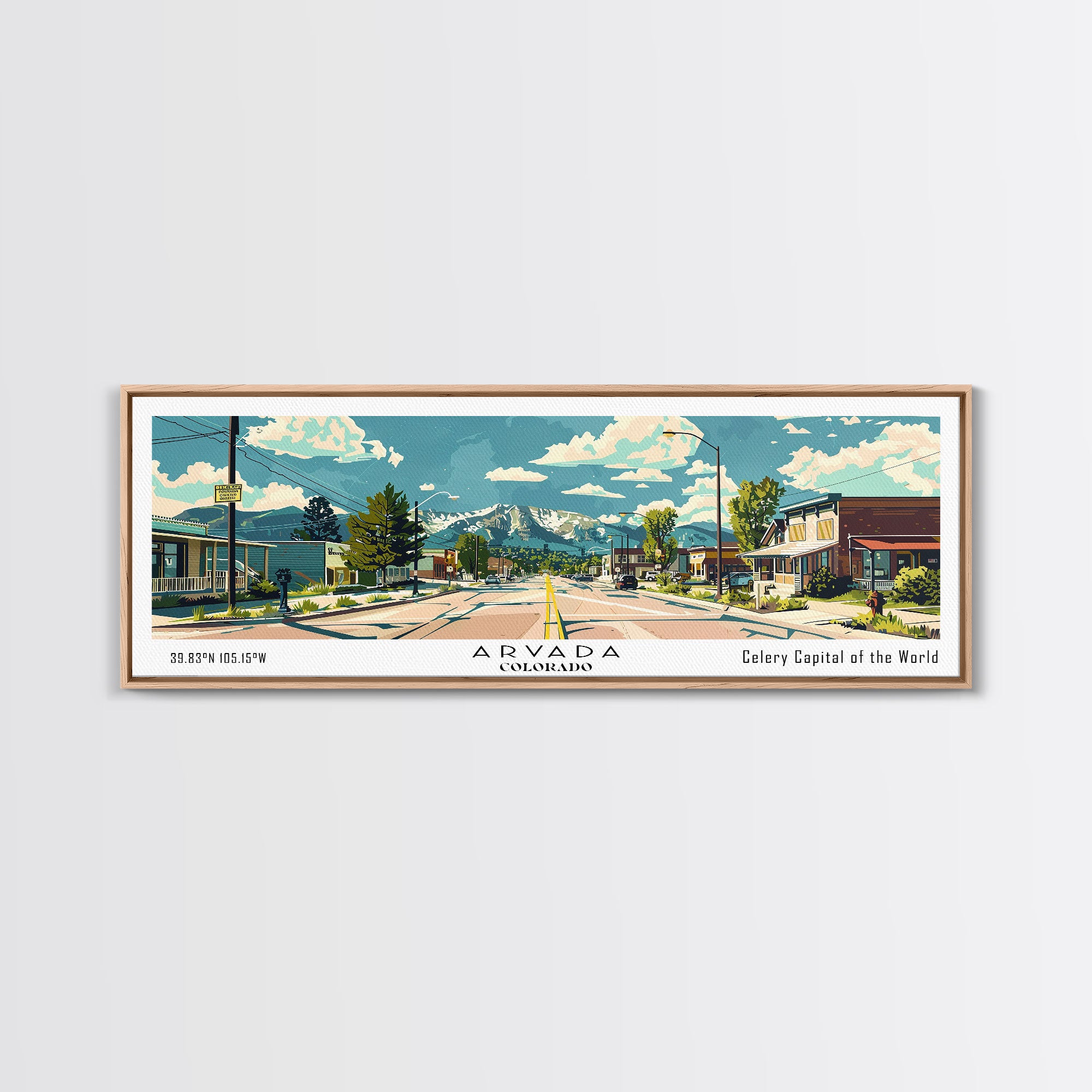 Arvada Colorado Panoramic Painting, Mid Century Modern Framed Canvas P ...