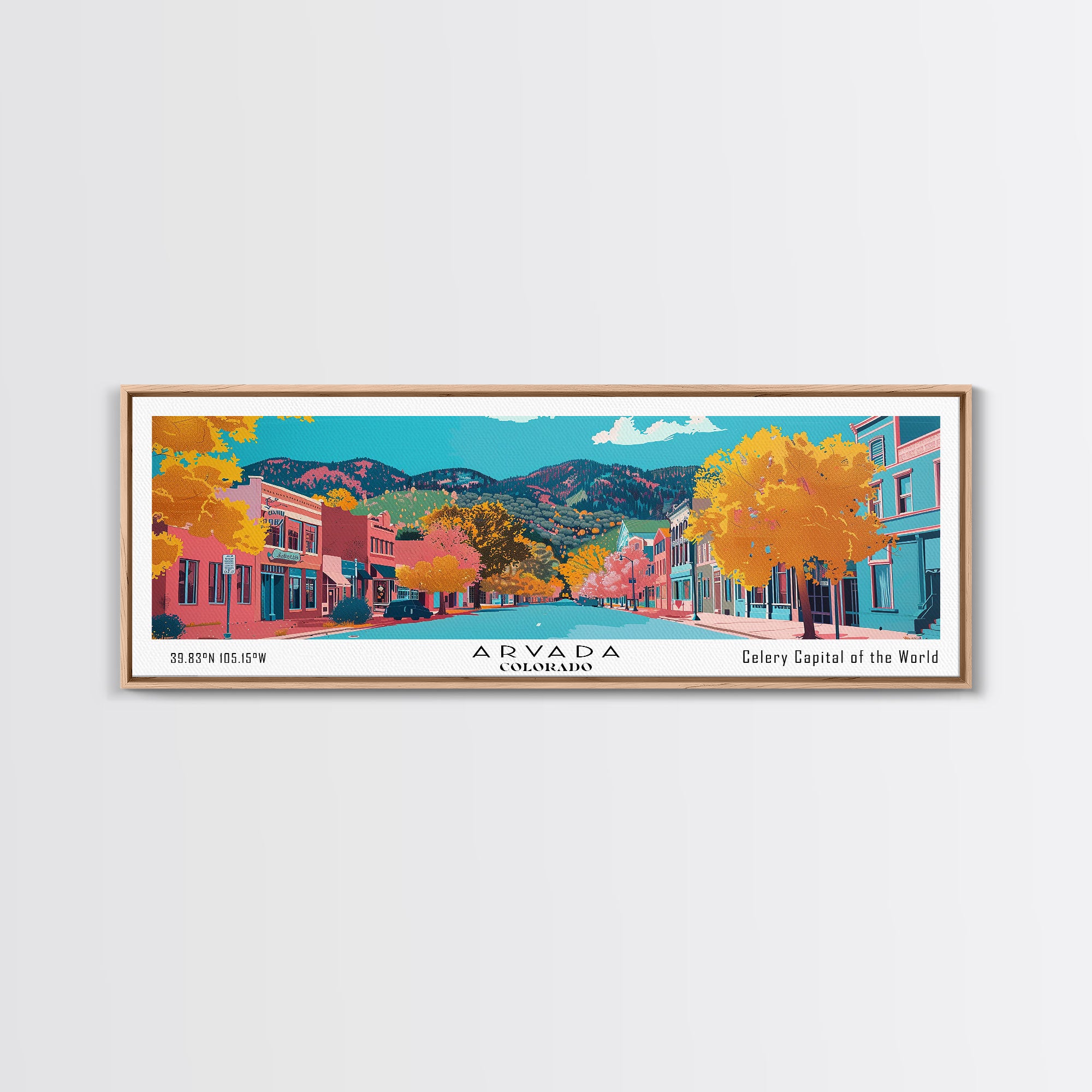 Arvada Colorado Panoramic Painting, Mid Century Modern Framed Canvas P ...