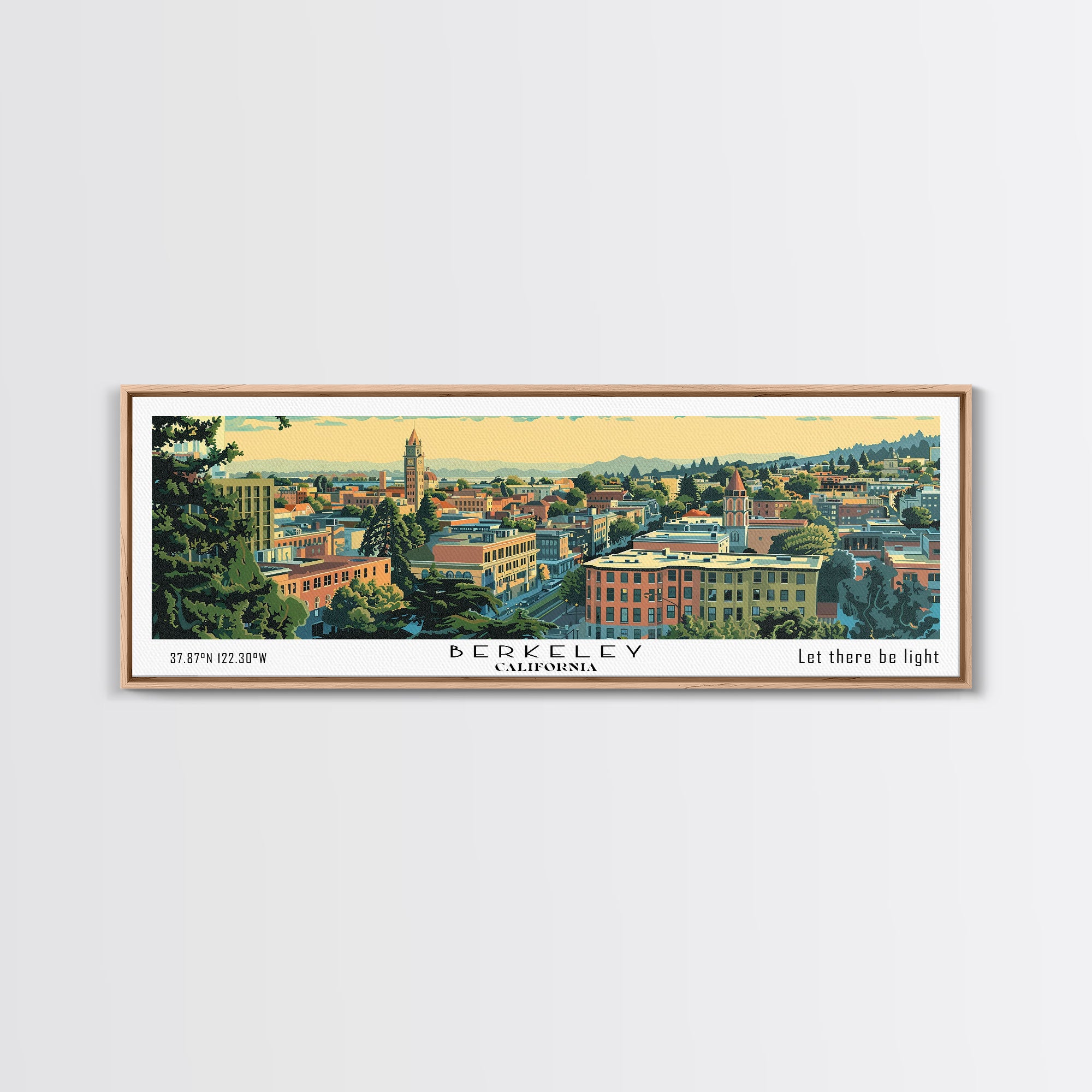Berkeley California Panoramic Painting, Mid Century Modern Framed Canv ...