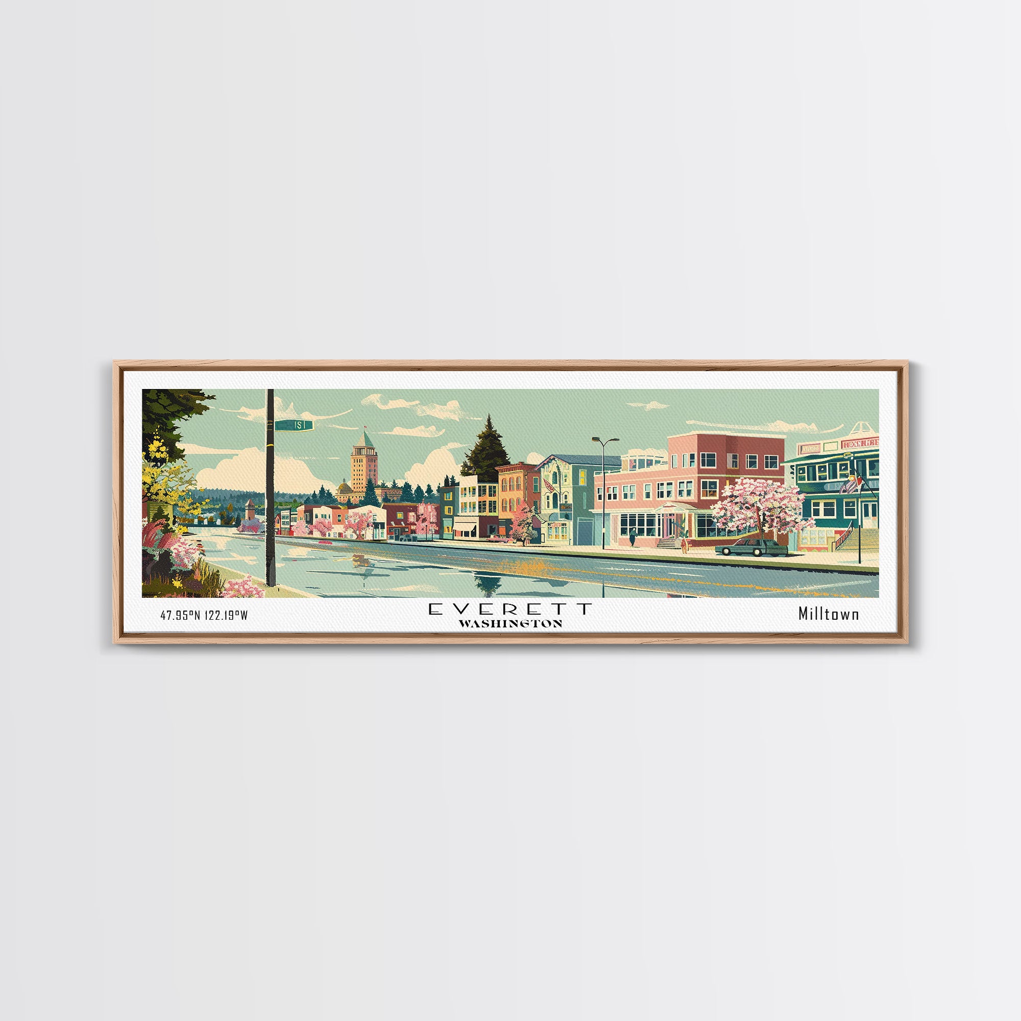 Everett Washington Panoramic Painting, Mid Century Modern Framed Canva ...