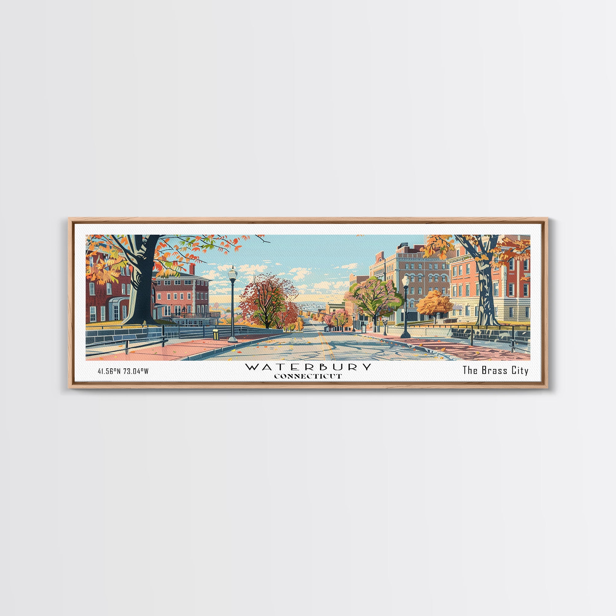 Waterbury Connecticut Panoramic Art, Mid Century Modern Framed Canvas ...