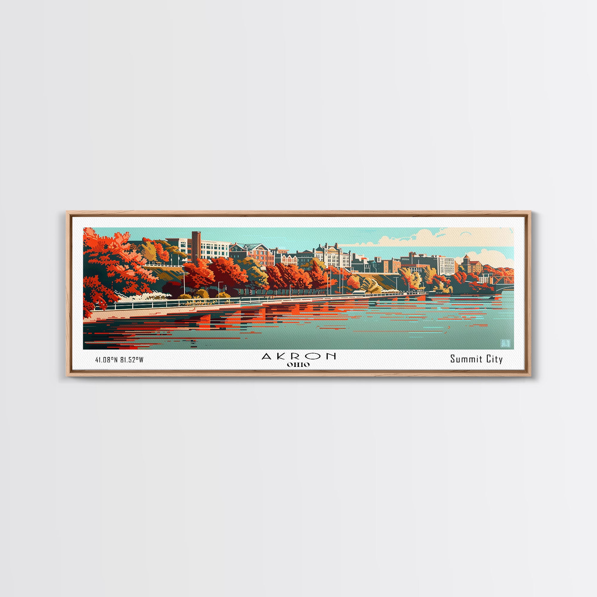 Akron Ohio Panoramic Painting, Framed Canvas Print, Mid Century Modern ...