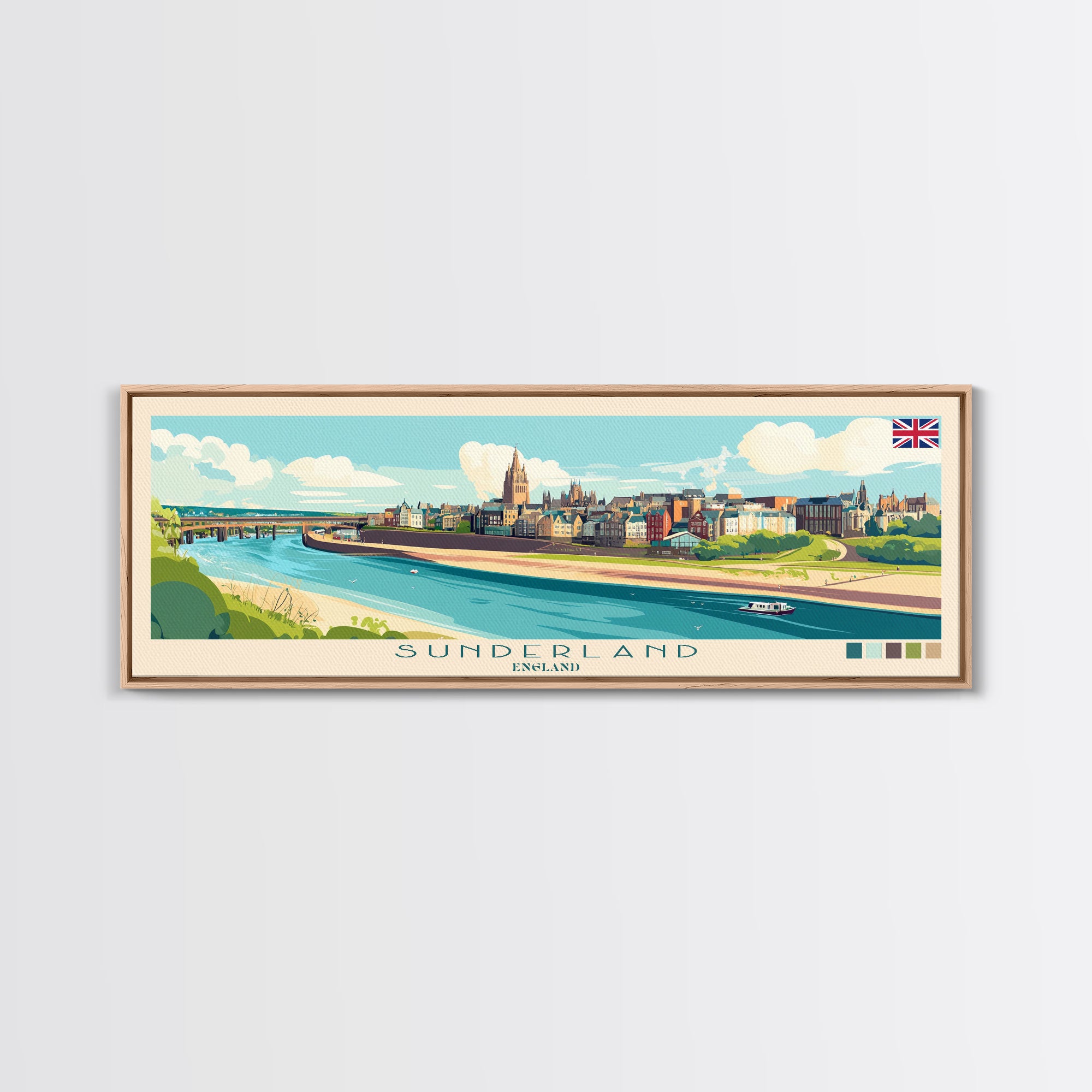 Sunderland, England Panoramic Travel Poster Canvas Print, Sunderland ...