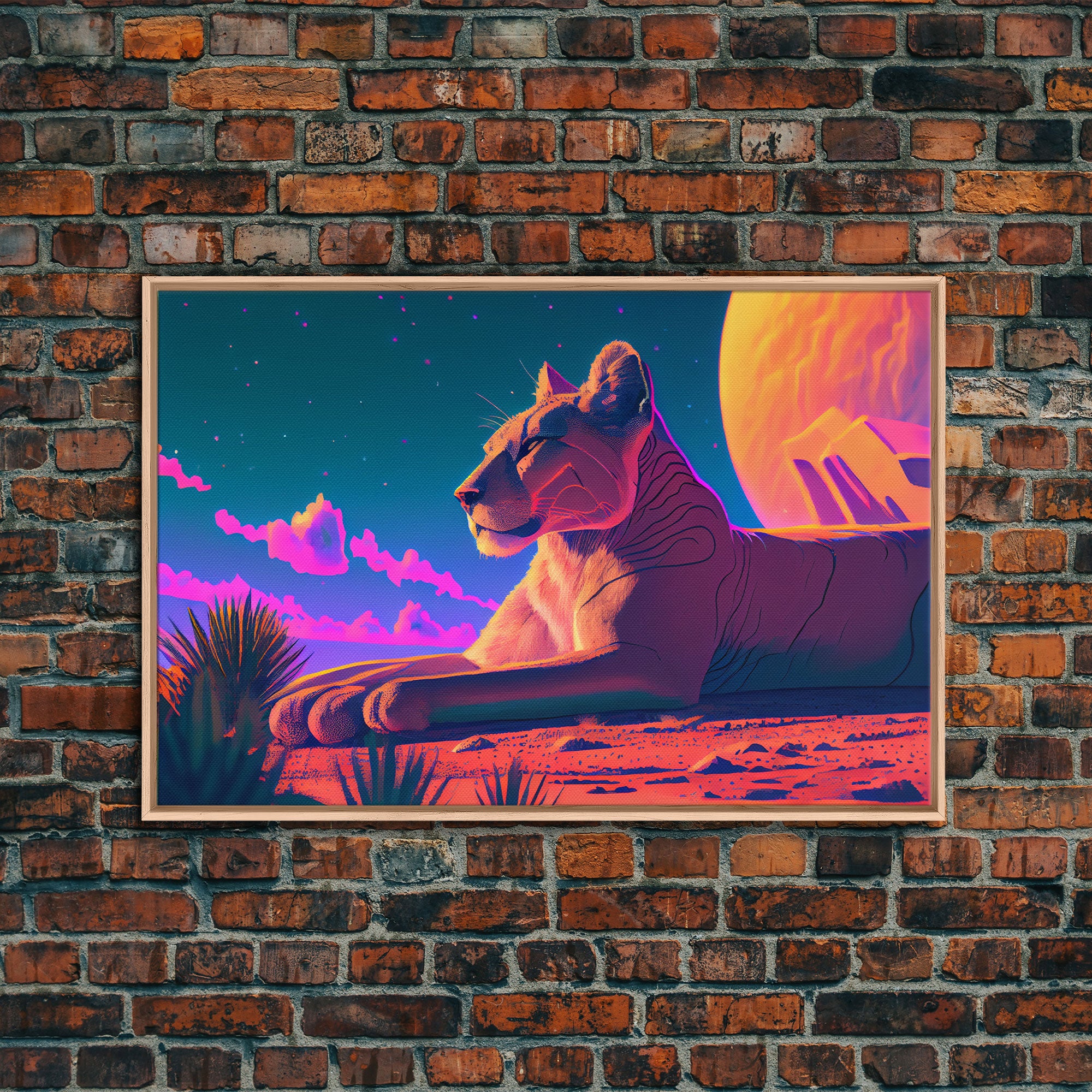 Lioness synthwave art, framed canvas print, beautiful pastel lion art ...