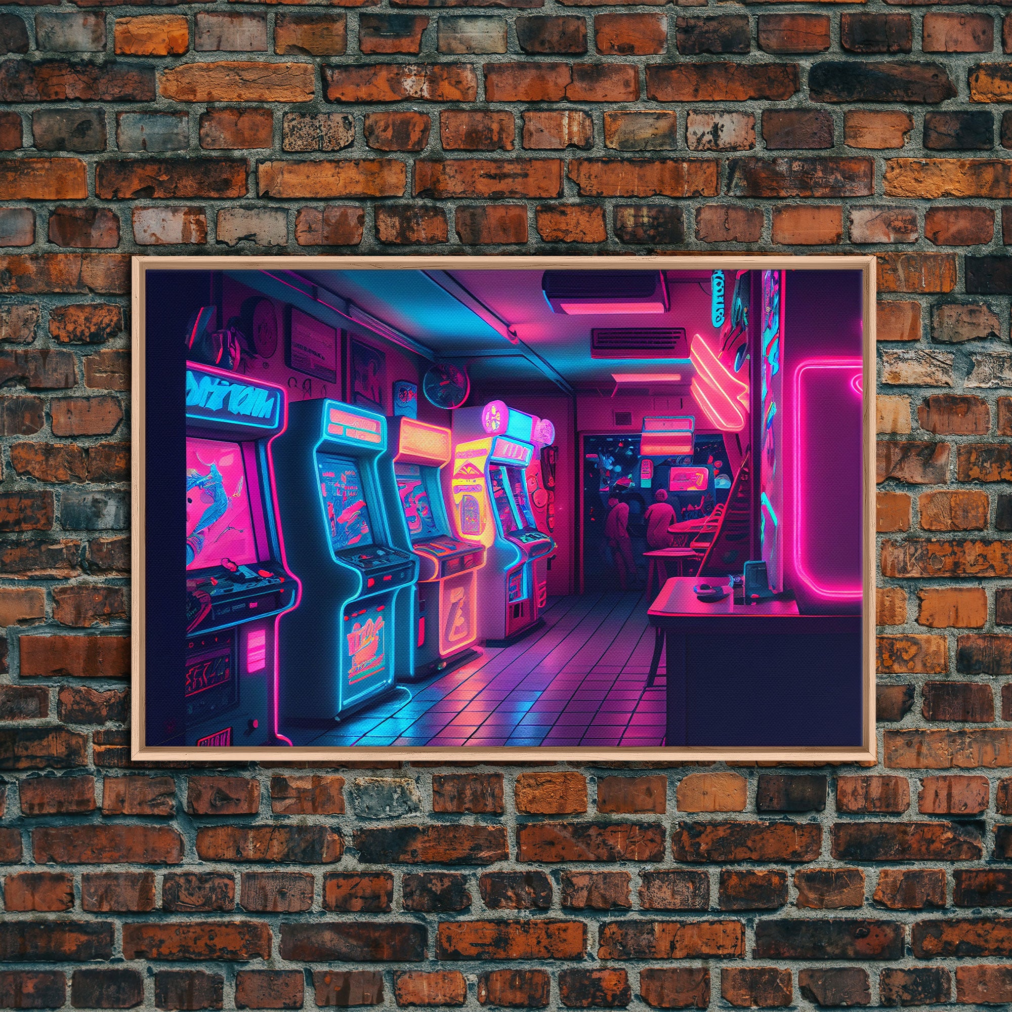 Neon Arcade, unique game room art, Retrowave arcade machine art, frame ...