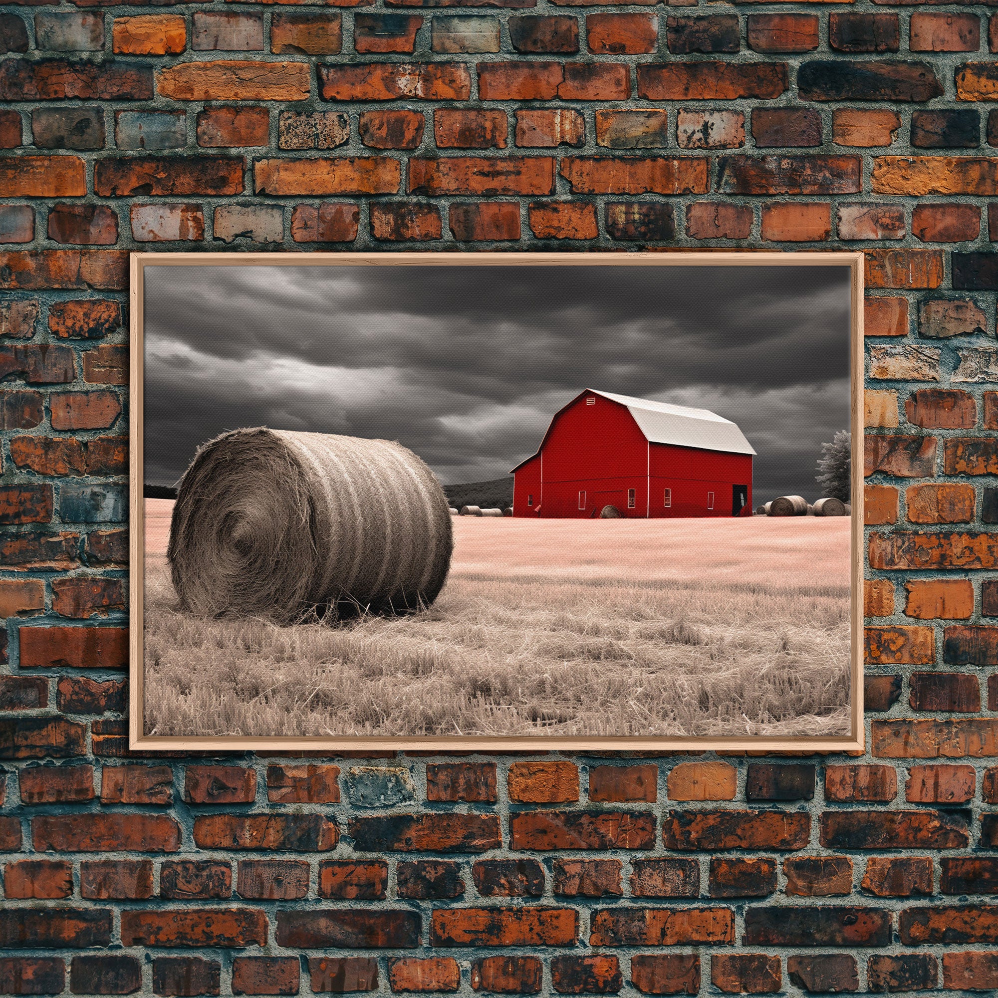 Liminal Spaces, Red Barn Under A Storm Canvas Print, Rustic / Minimali ...