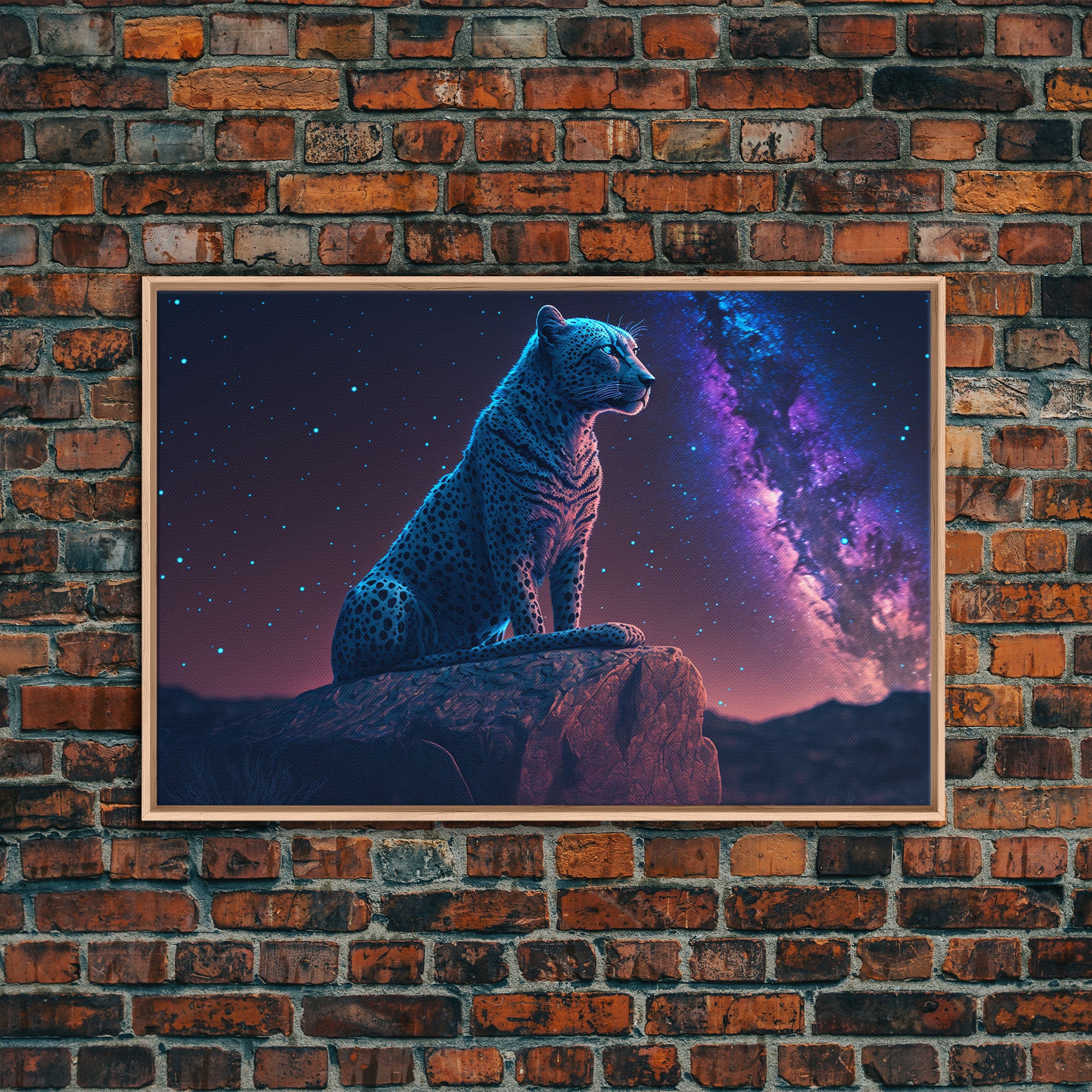 Synthwave Animal Prints, Cheetah and a starry night sky, framed canvas ...