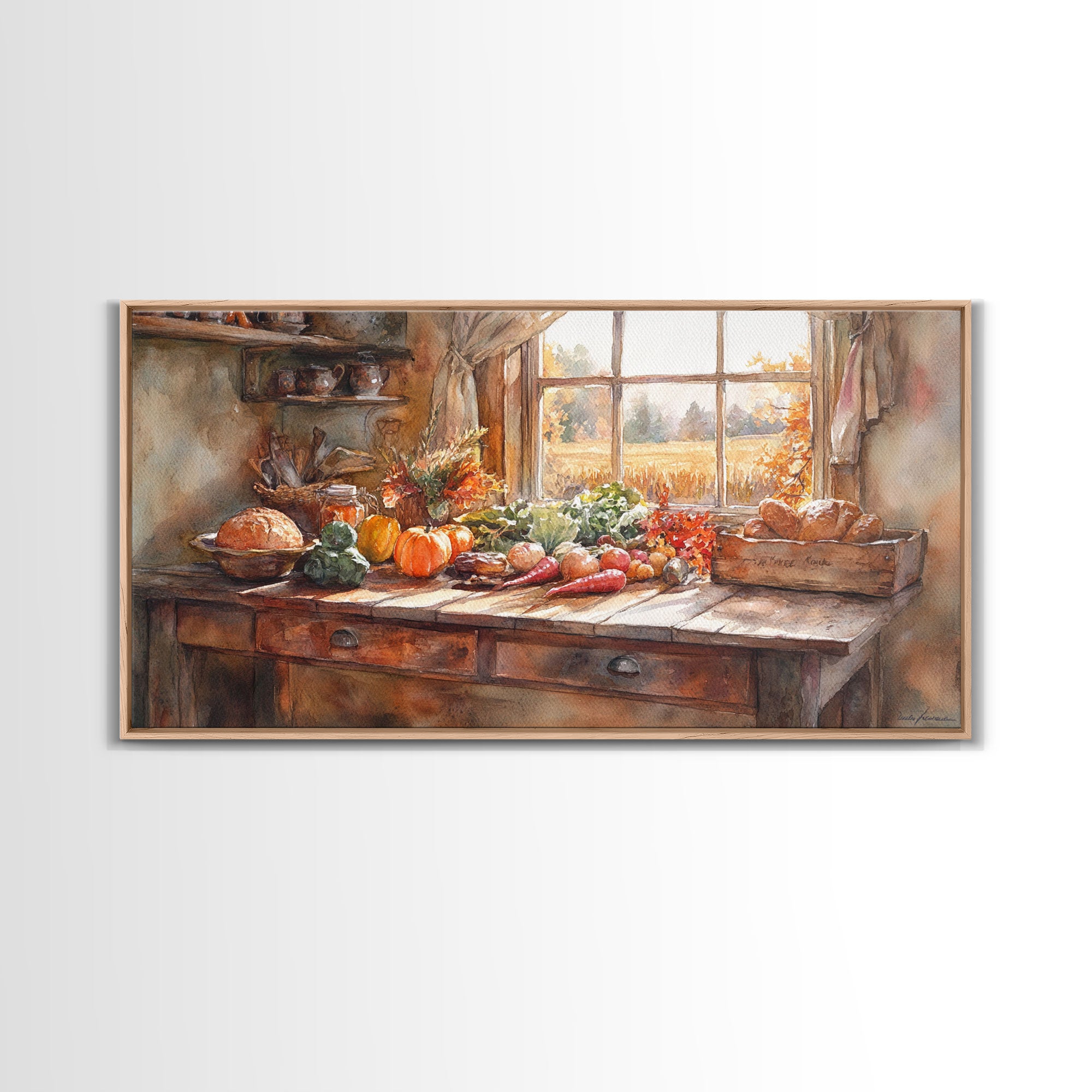 Autumn farmhouse scene art, seasonal wall decor, vintage fall wall art ...