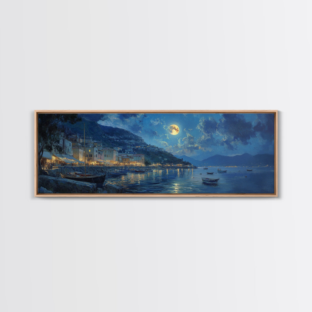 Horizontal Oil Painting Print - Italy At Night - Portofino Wall Art ...